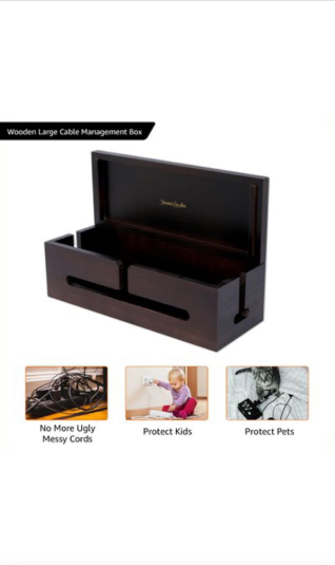 Dark Brown Wood Cable Organizer Box: Minimalist Desk Cord Management ...