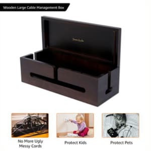 Dark Brown Wood Cable Organizer Box: Minimalist Desk Cord Management ...