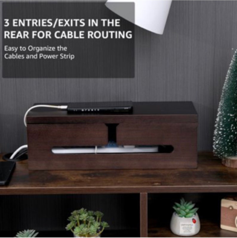 Dark Brown Wood Cable Organizer Box: Minimalist Desk Cord Management ...