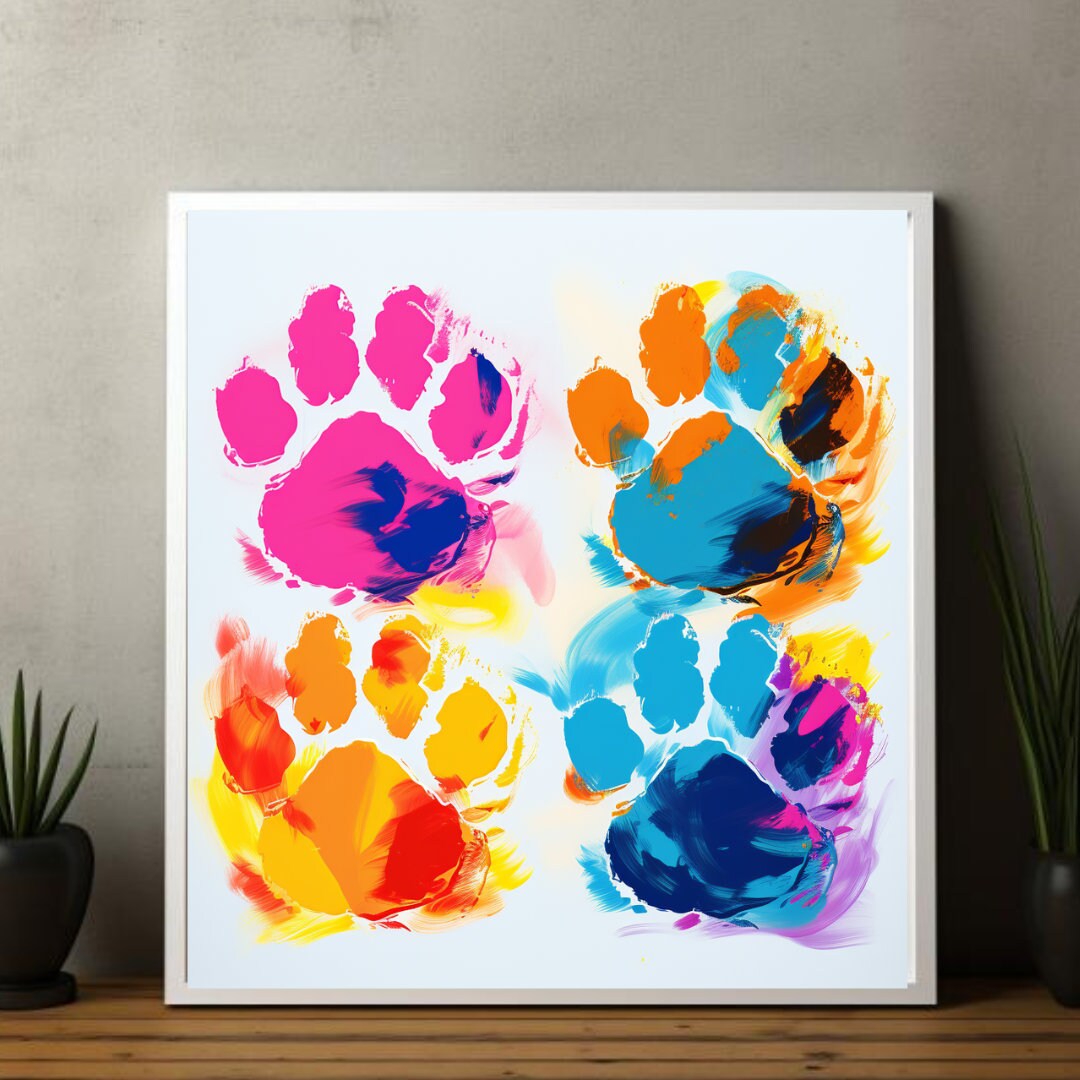 Paw Print Picture, Pop Art Style Paw Print, Vivid Art, Bright Home ...