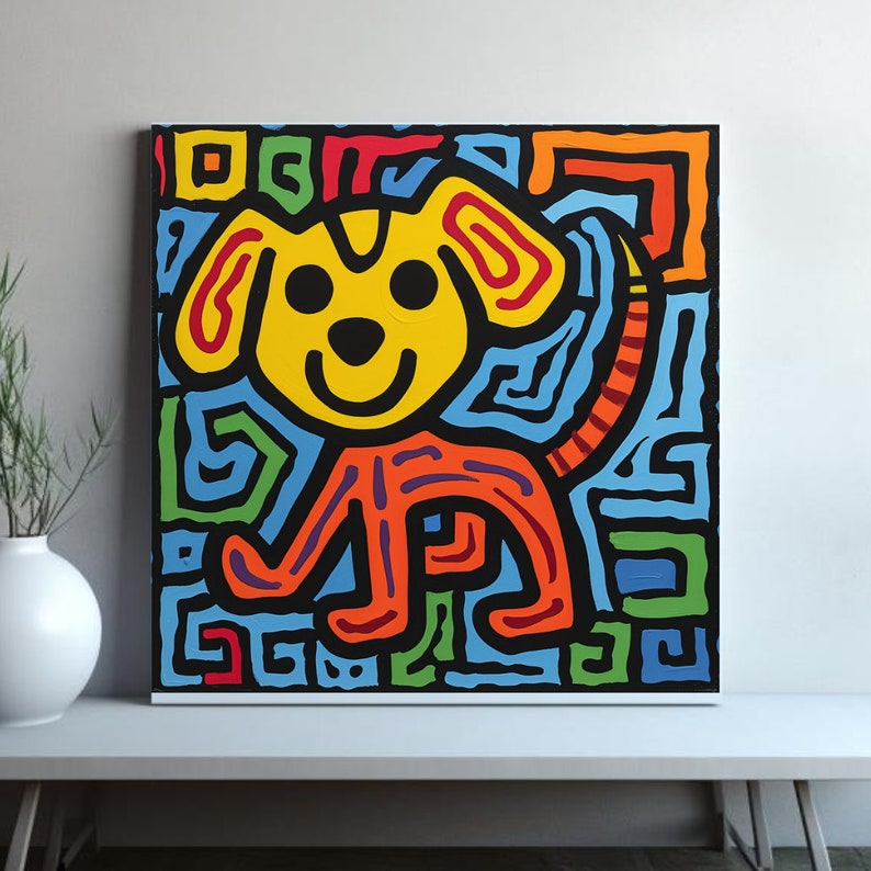 Kids Dog Picture, Keith Haring Style Print, Dog Print, Dog Artwork, Dog ...
