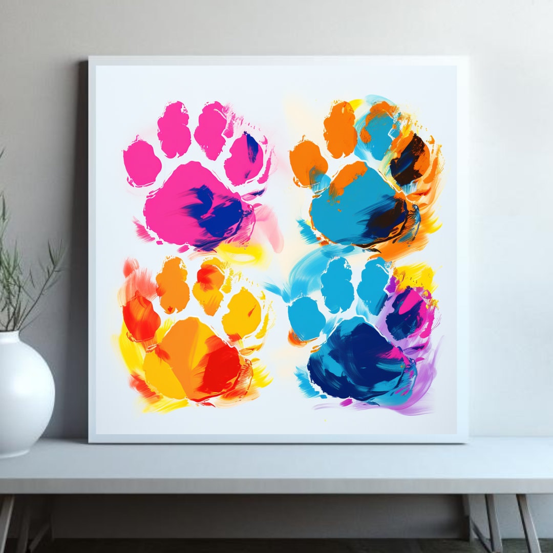 Paw Print Picture, Pop Art Style Paw Print, Vivid Art, Bright Home ...