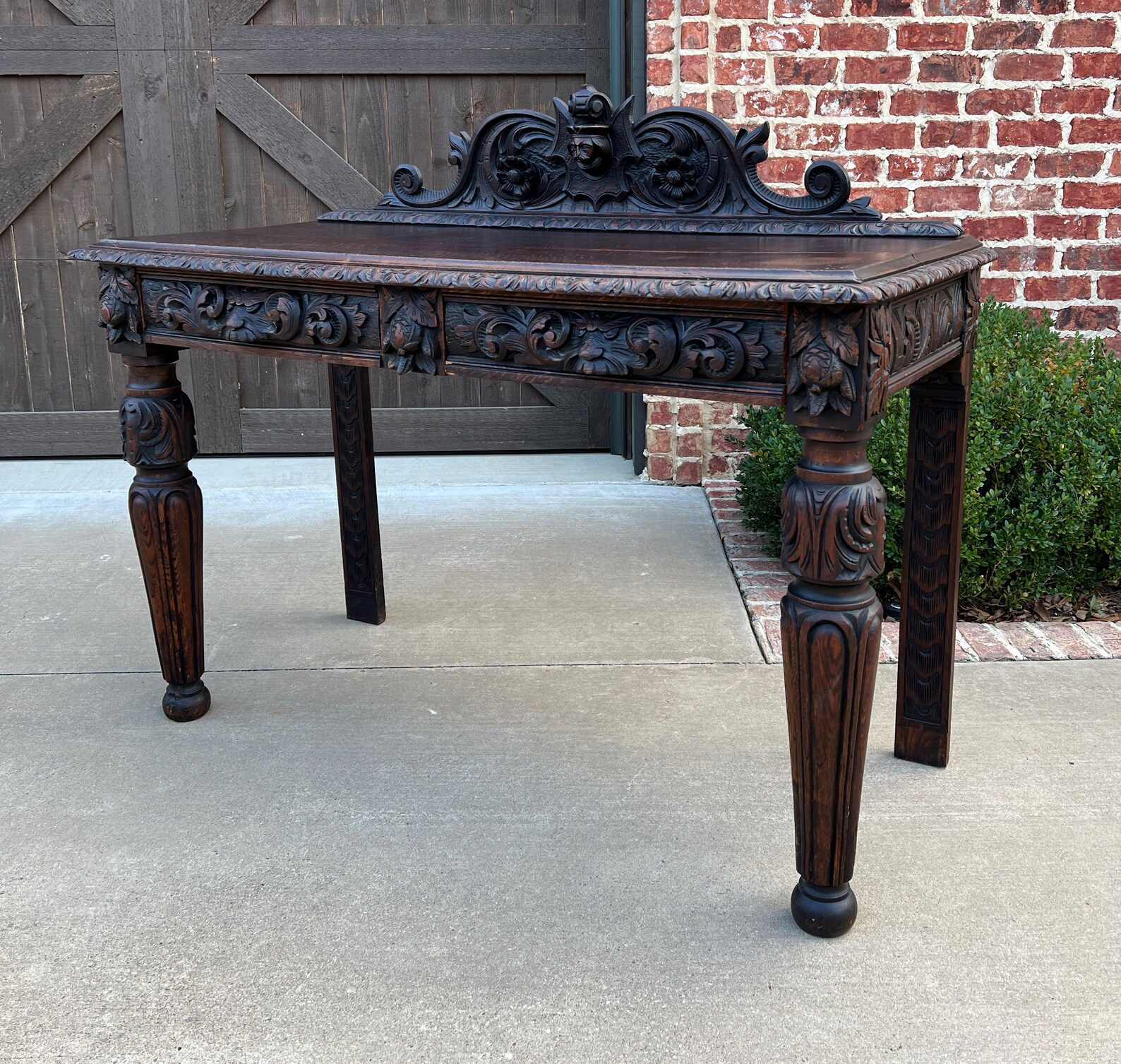 Antique French Table Hall Entry Console Sofa Table Two Drawers Oak C ...
