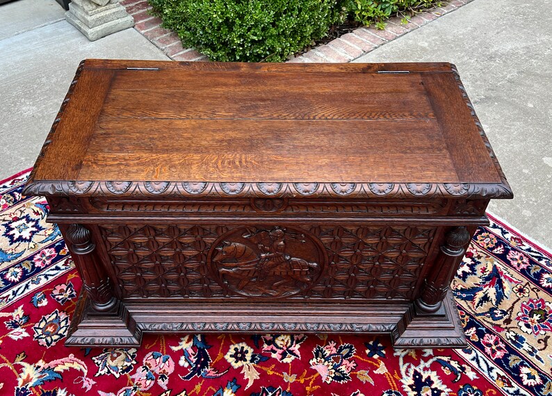 Antique English Trunk Chest Blanket Box Storage Coffer Oak Knight C ...