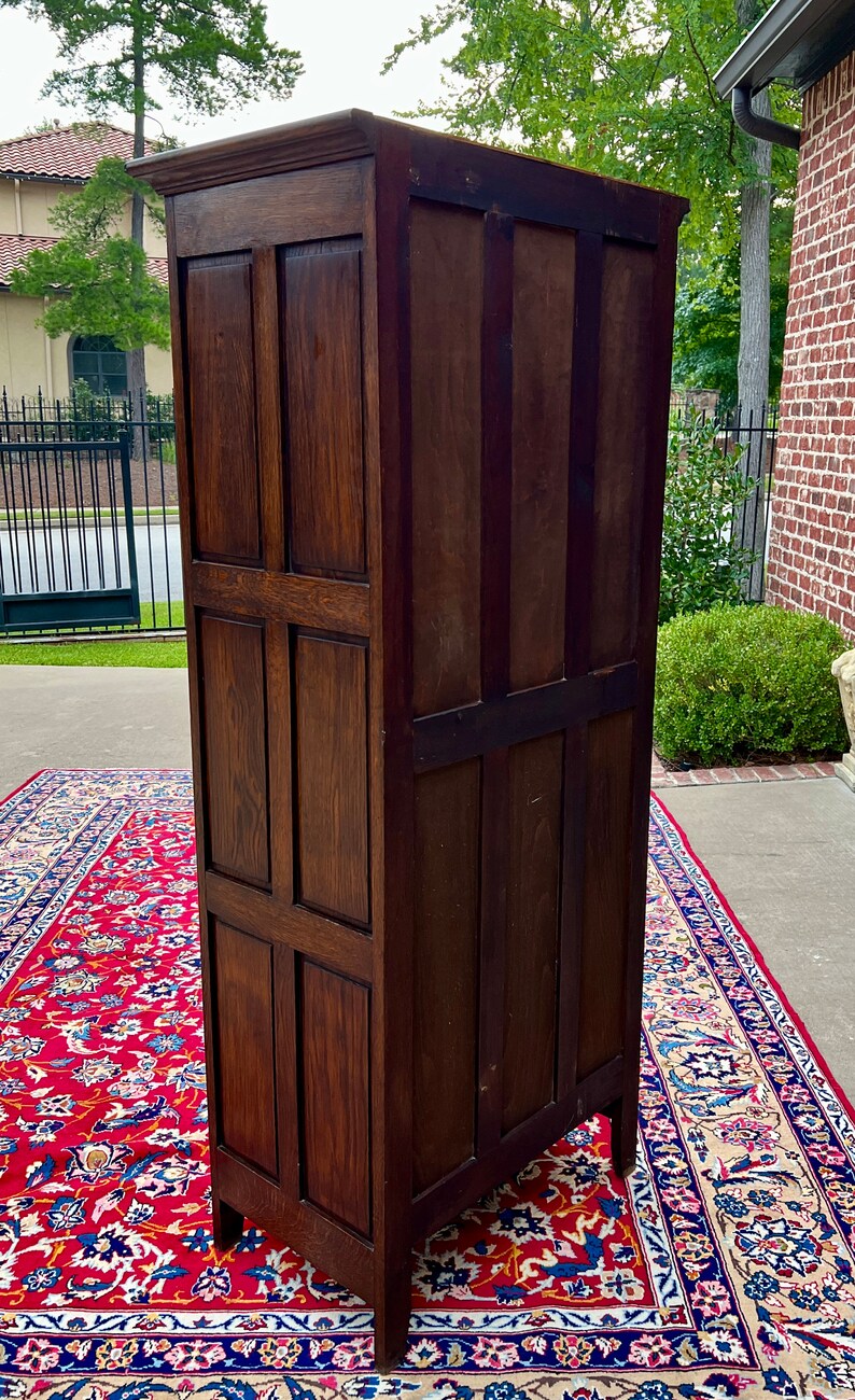 Antique French Armoire Wardrobe Cabinet Linen Closet Gothic Revival Oak ...