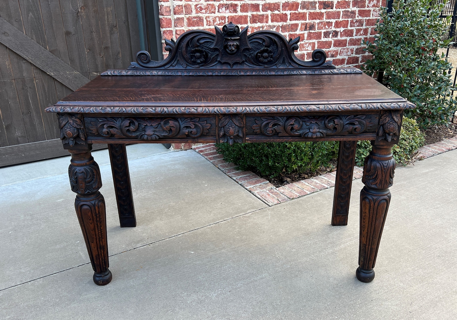 Antique French Table Hall Entry Console Sofa Table Two Drawers Oak C ...