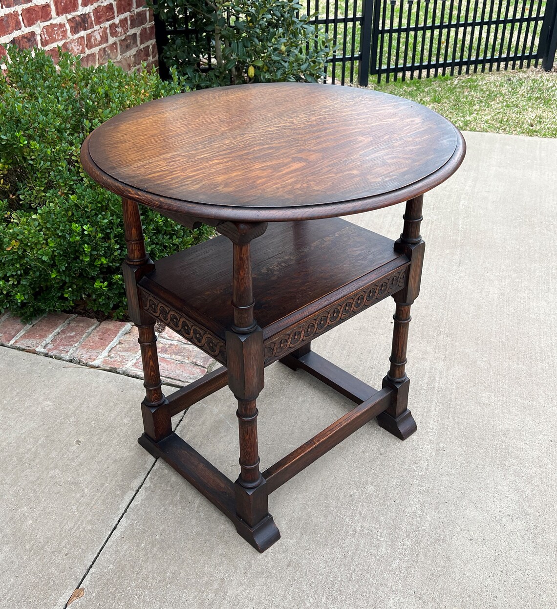 Antique English Monk's Chair Bench Oak Converts to Folding Table ROUND ...