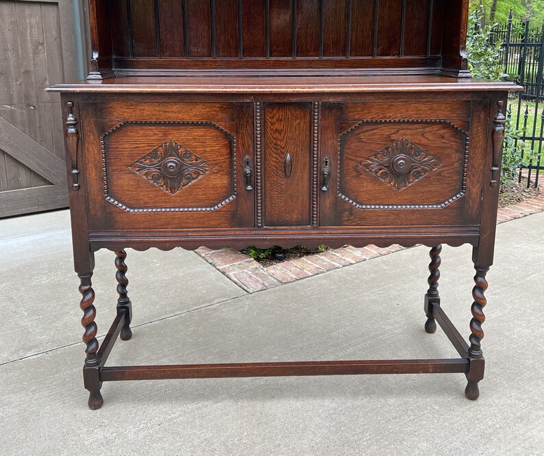 Antique English Welsh Dresser Buffet Sideboard Jacobean Barley Twist ...