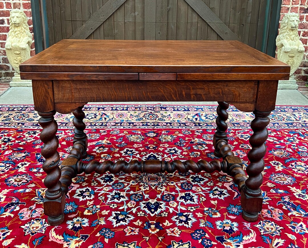 Antique English Dining Table Breakfast or Game Table Barley Twist Draw ...