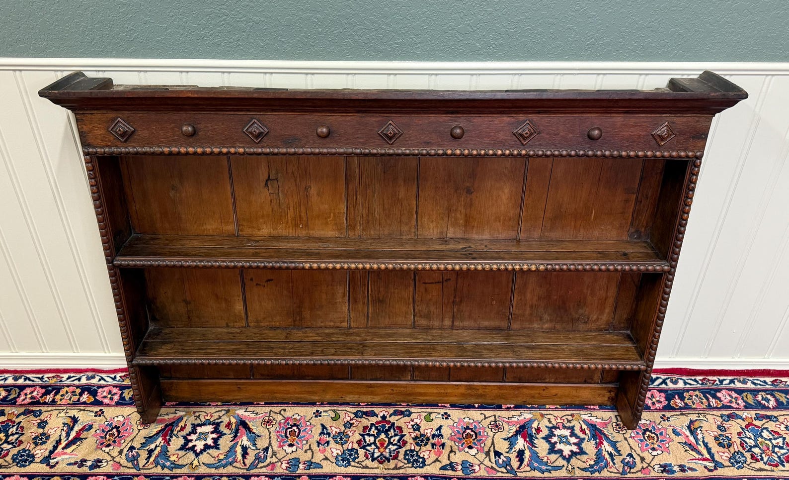 Antique English Plate Rack Wall Shelf LARGE Jacobean Carved Oak Mid ...