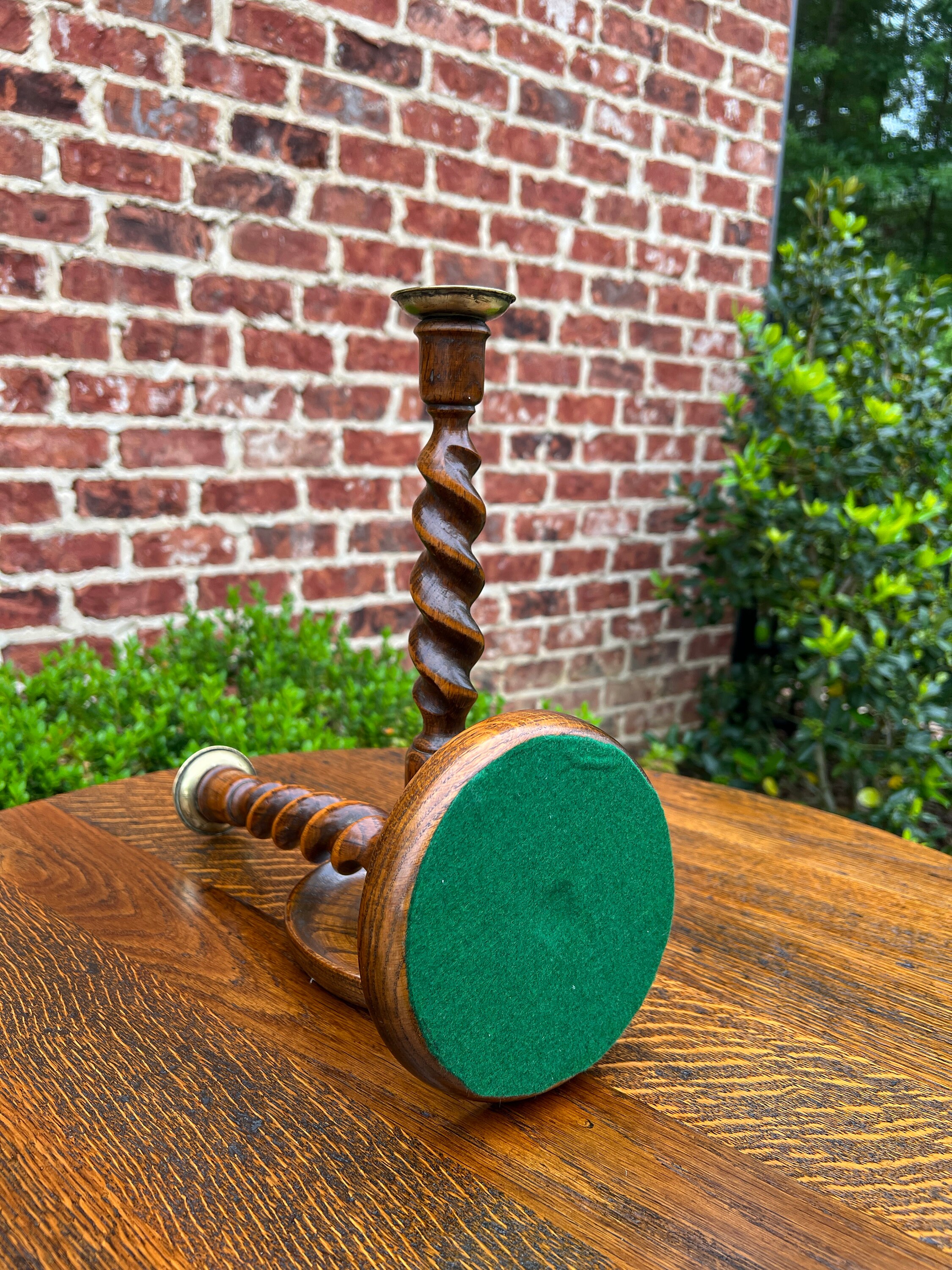 Antique English Barley Twist Candlesticks Candle Holders Oak PAIR 12.5 ...