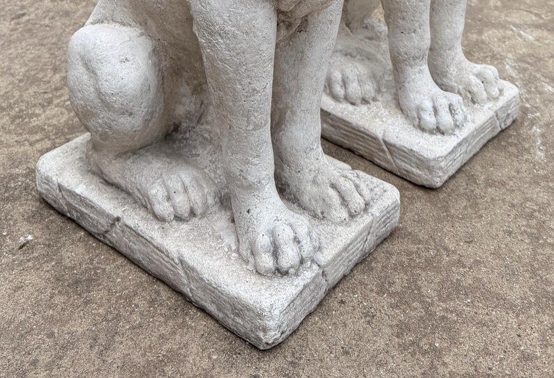 Vintage English Statues LIONS PAIR Garden Figures Cast Stone Yard Decor ...