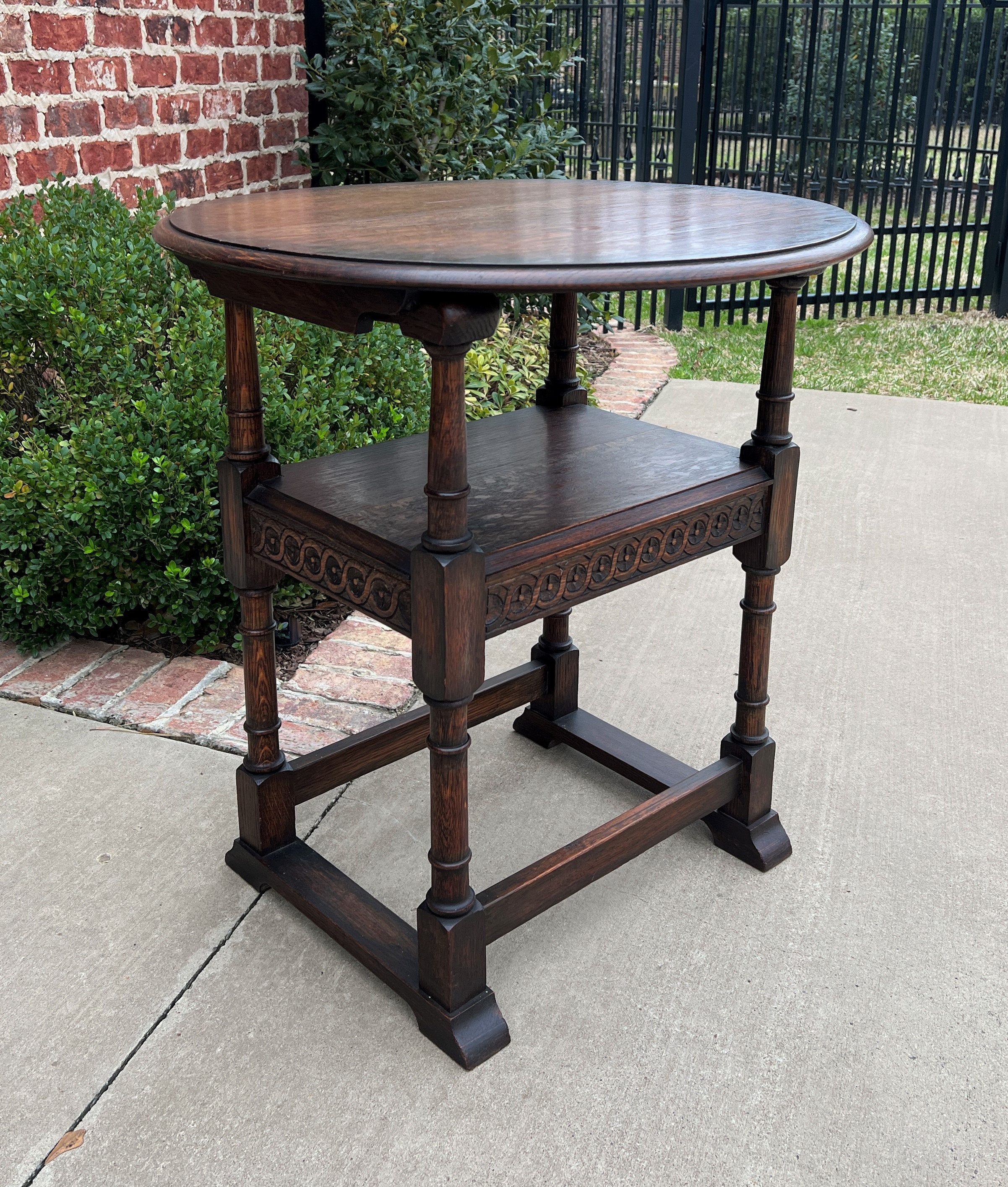 Antique English Monk's Chair Bench Oak Converts to Folding Table ROUND ...