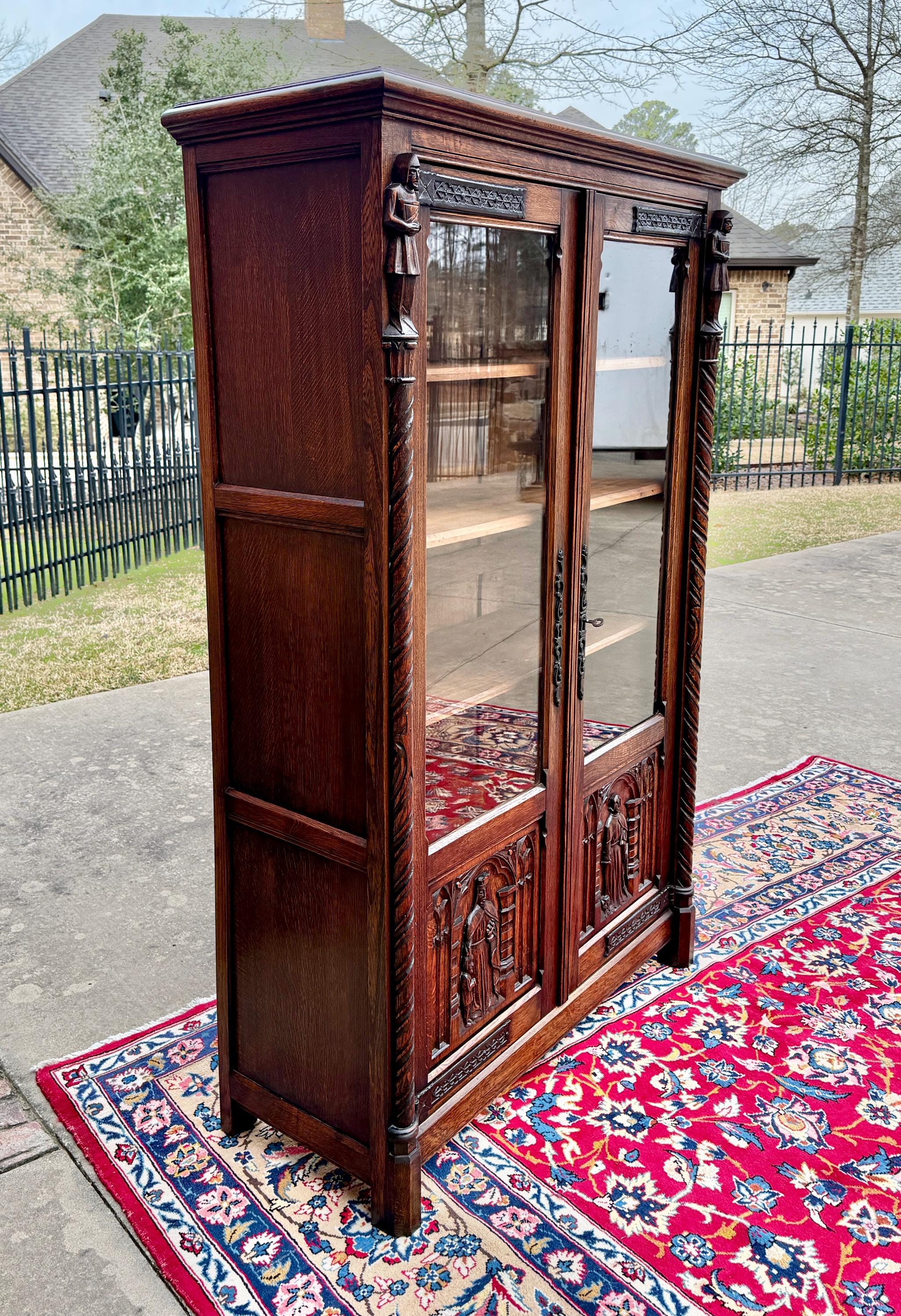 Antique French Gothic Bookcase Cabinet Bookshelf 2 Glass Doors Oak C. 1920s-30s - Etsy