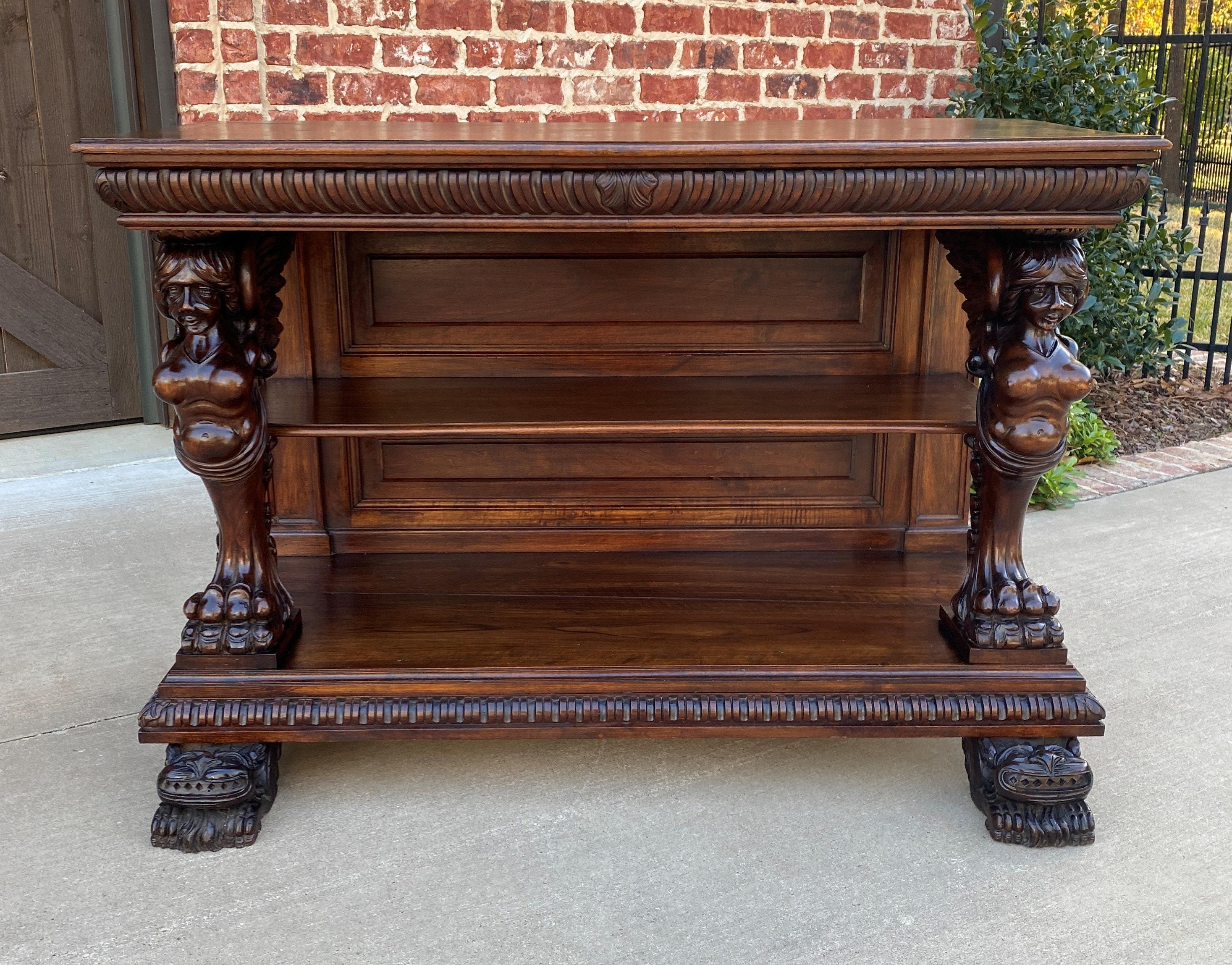 Antique French Gothic Console Table Server Sideboard 2-tier Walnut ...