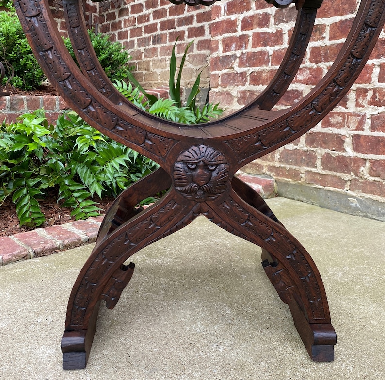 Antique Italian Savonarola Dante Chair Carved Oak Renaissance Lion ...