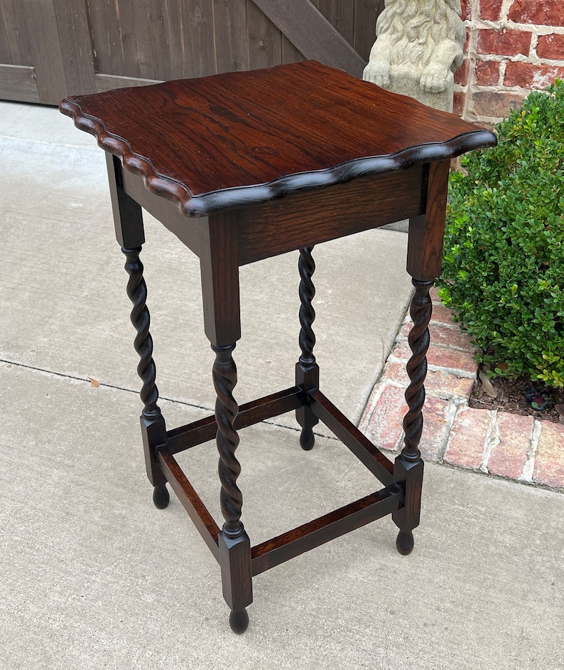 Antique English Dark Oak End Table Barley Twist Pie Crust Edge Square Side Table - Etsy