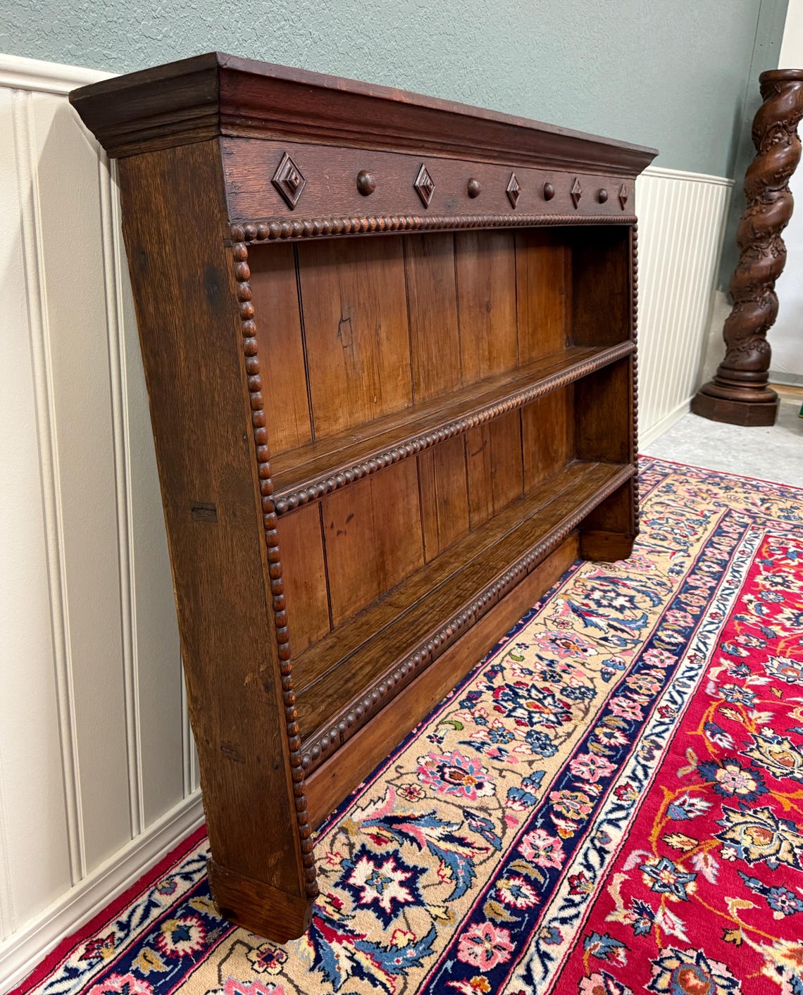 Antique English Plate Rack Wall Shelf LARGE Jacobean Carved Oak Mid ...