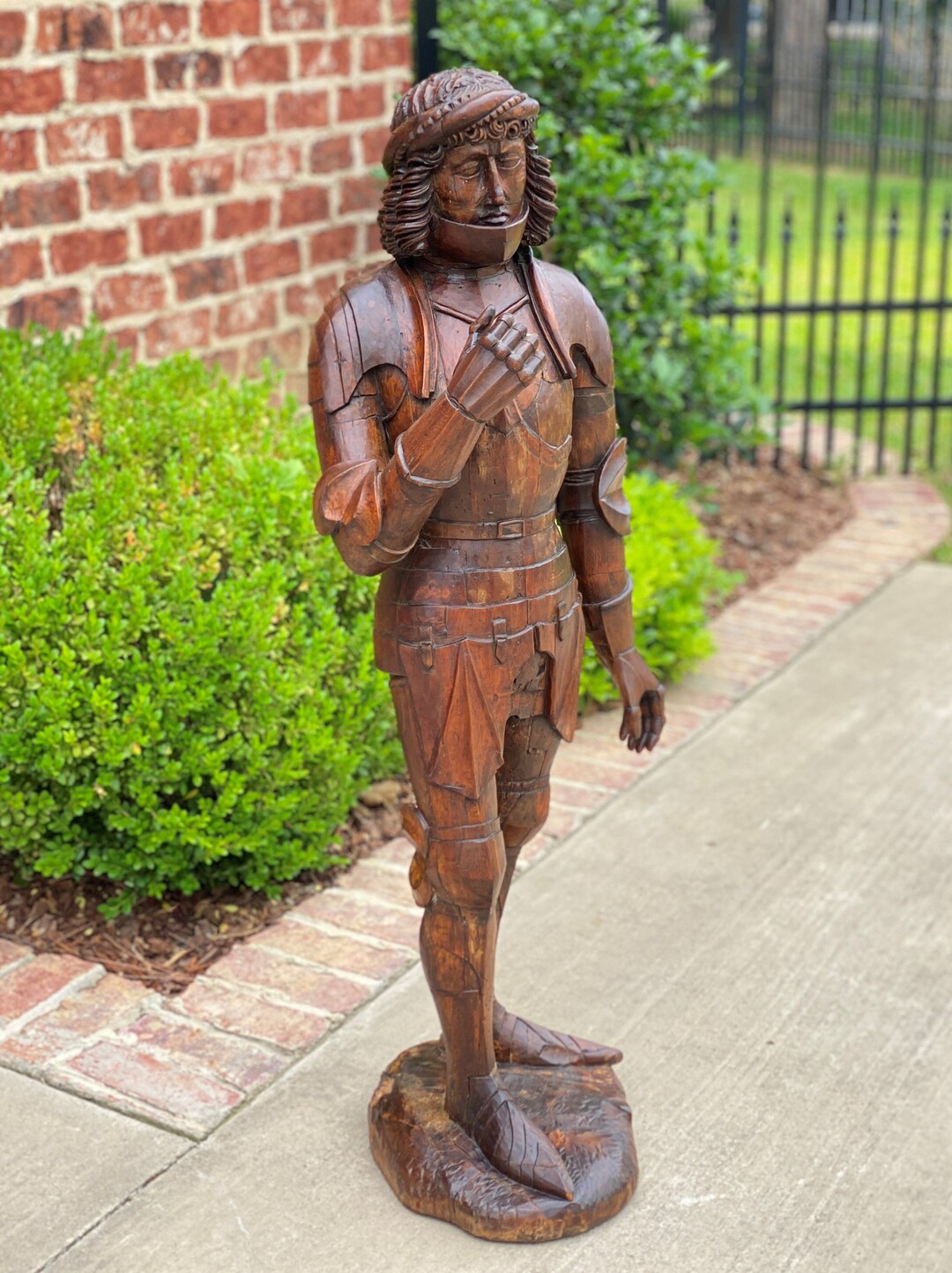 Antique Knight Saint Carved Statue Figure St. George Soldier Medieval ...