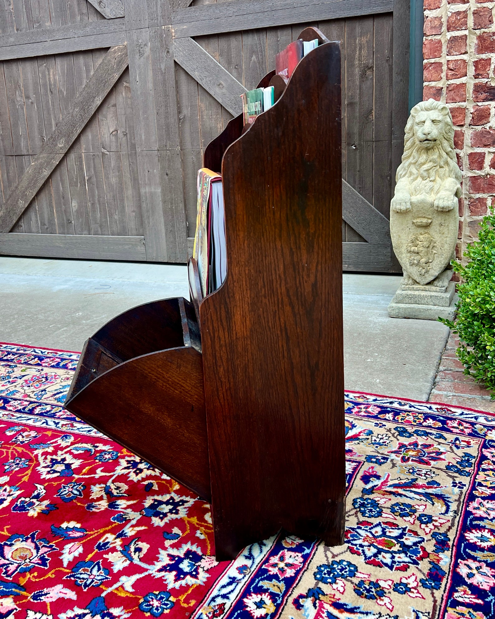 Antique English Book Magazine Rack Bookshelf Oak PETITE Storage Cabinet ...