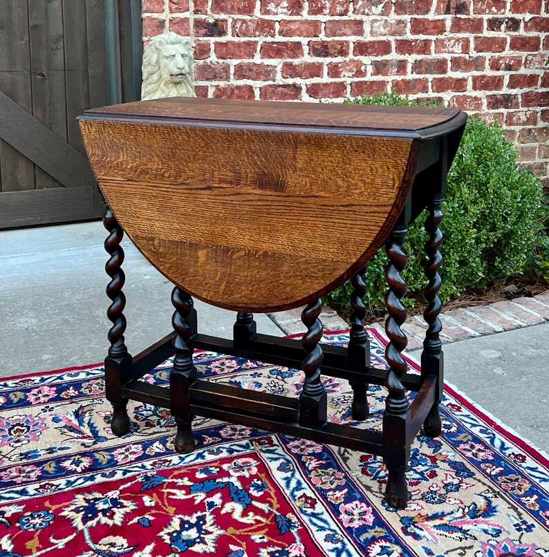 Antique English Table Drop Leaf Gateleg Barley Twist Oak Oval C. 1920 ...
