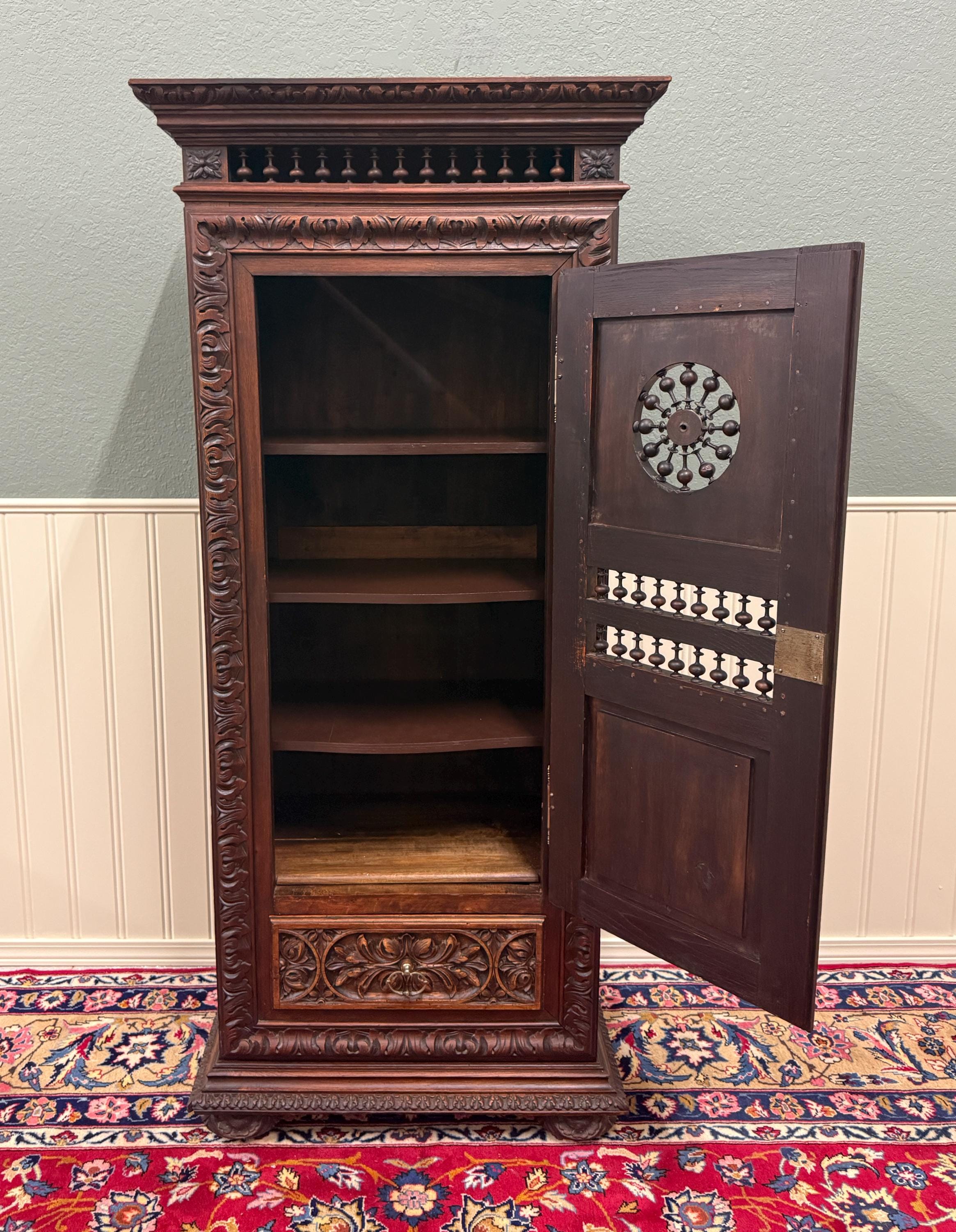 Antique French Breton Armoire Wardrobe Linen Cabinet Drawer Carved ...