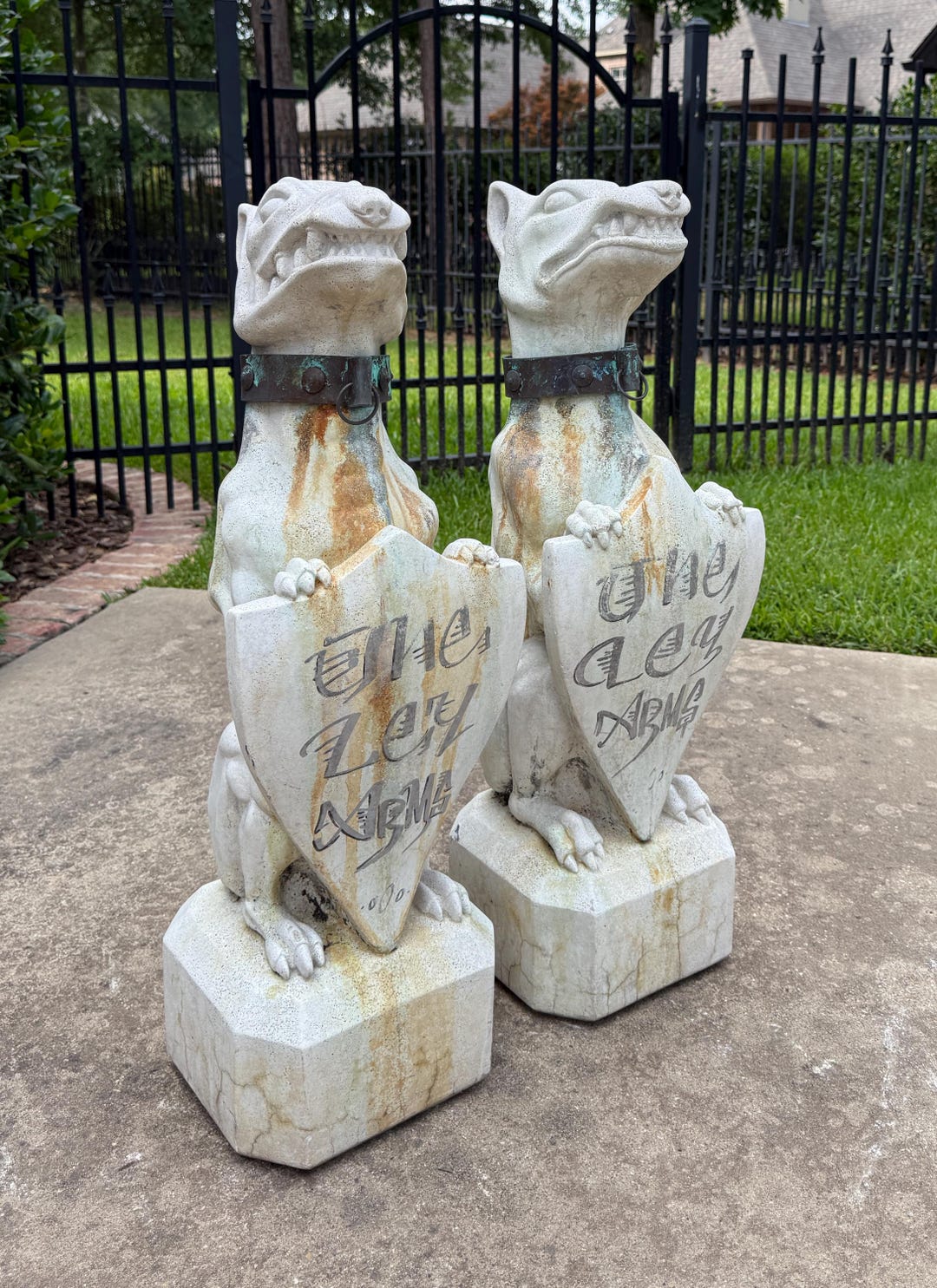 Vintage English Statues Garden Figures Gargoyles Brass Collars Cast ...