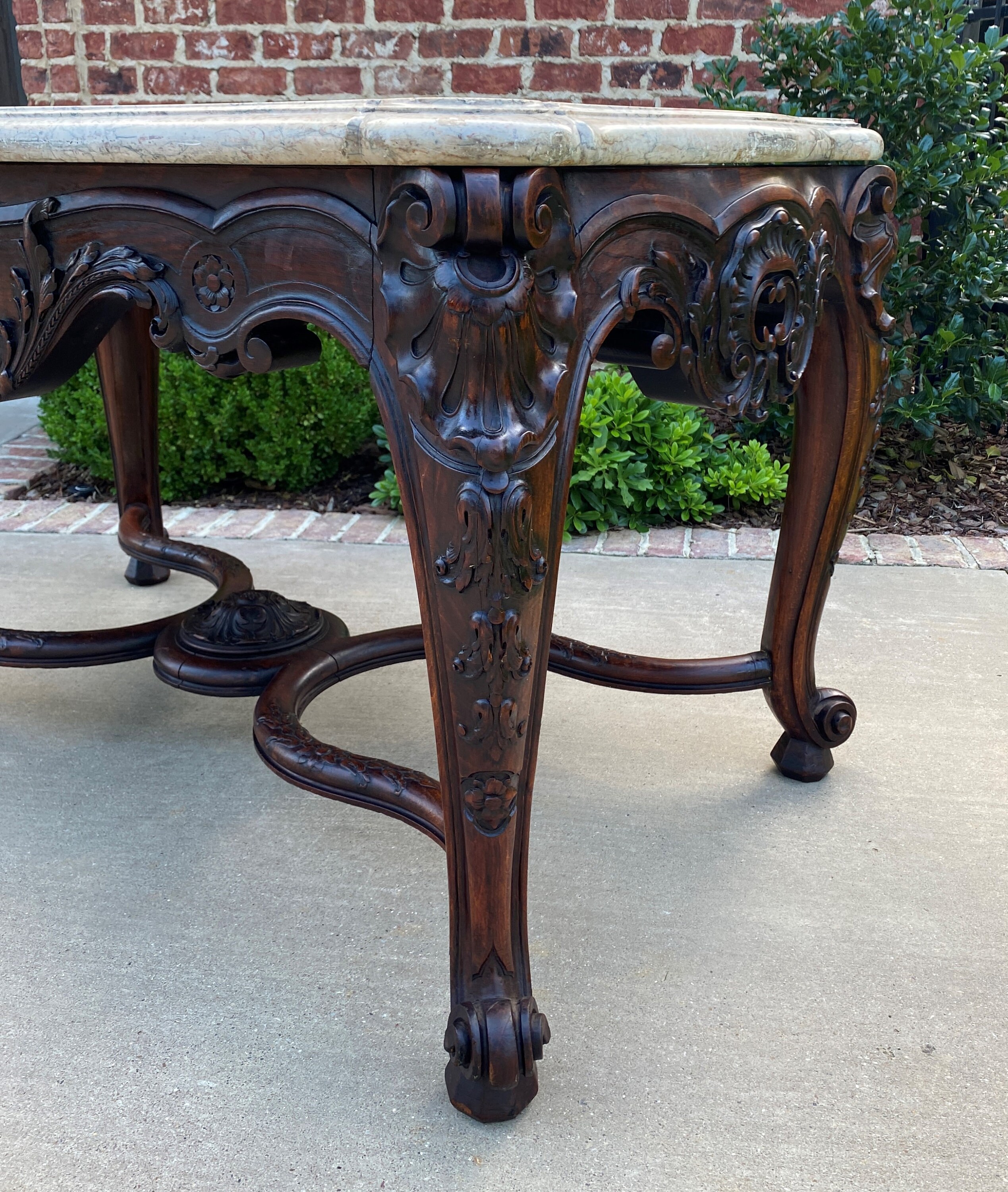 Antique French Console Entry Table Marble Top Carved Walnut Foyer Sofa ...