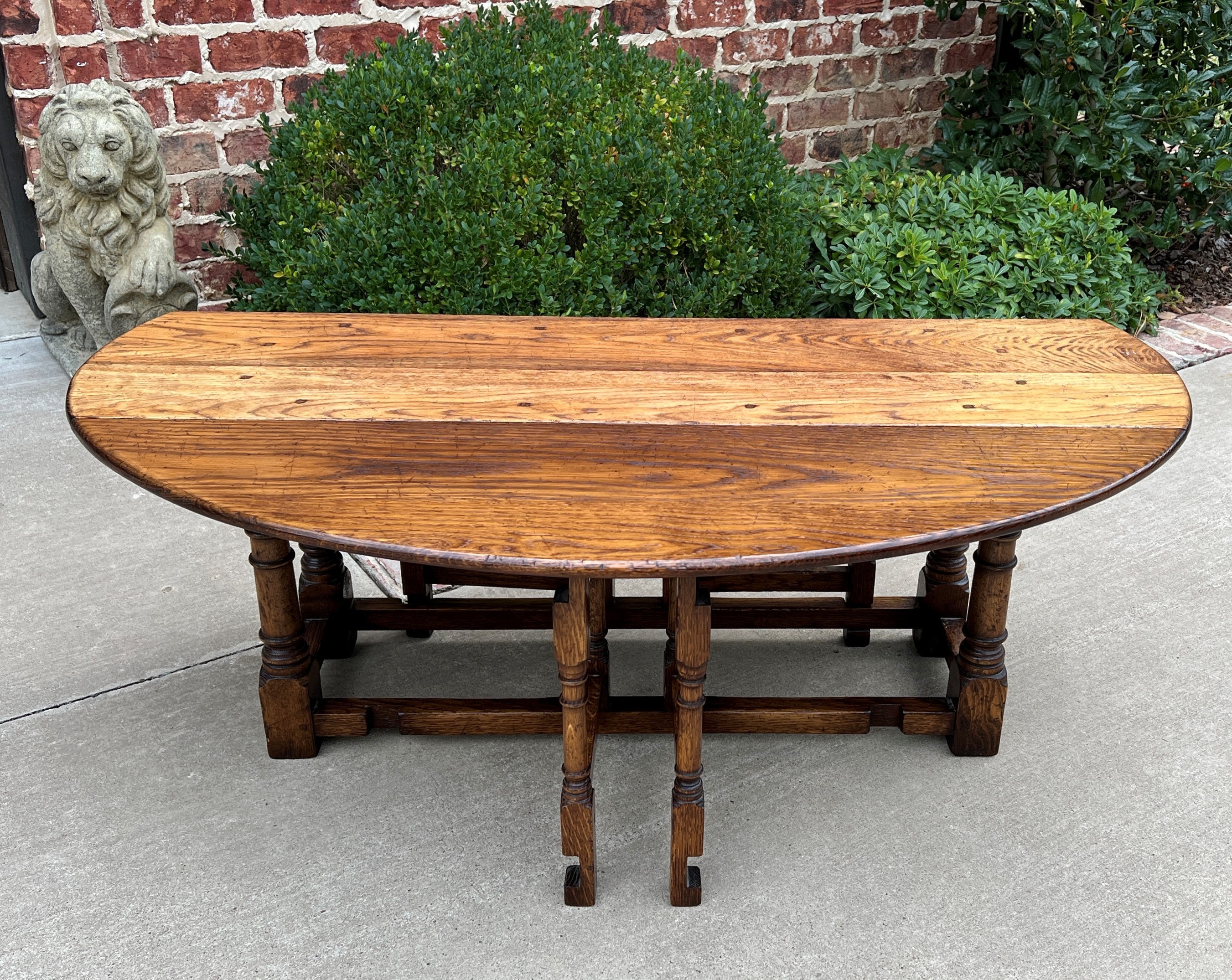 Antique English Coffee Table Bench Drop Leaf Gate Leg Oak Pegged C ...