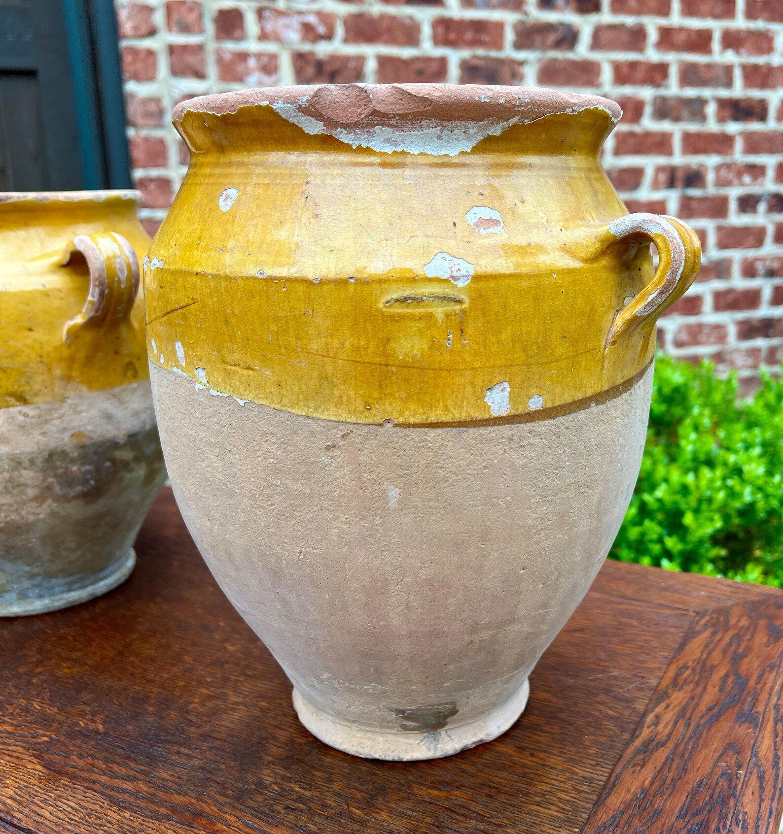 Antique French Country PAIR Confit Pots Pottery Jugs Glazed Ochre ...