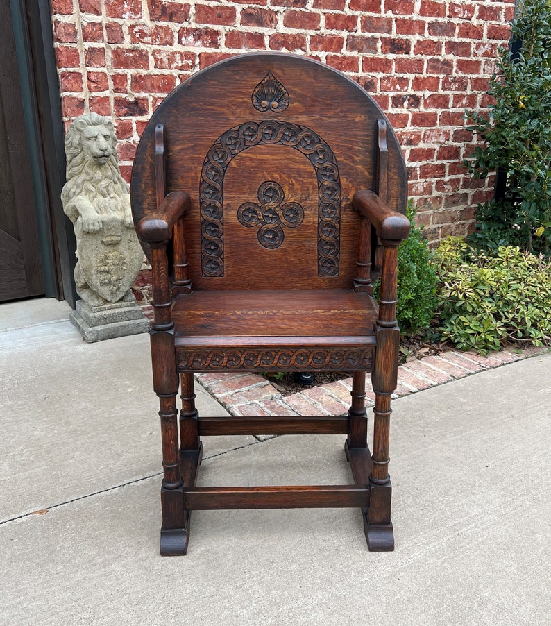 Antique English Monk's Chair Bench Oak Converts to Folding Table ROUND ...