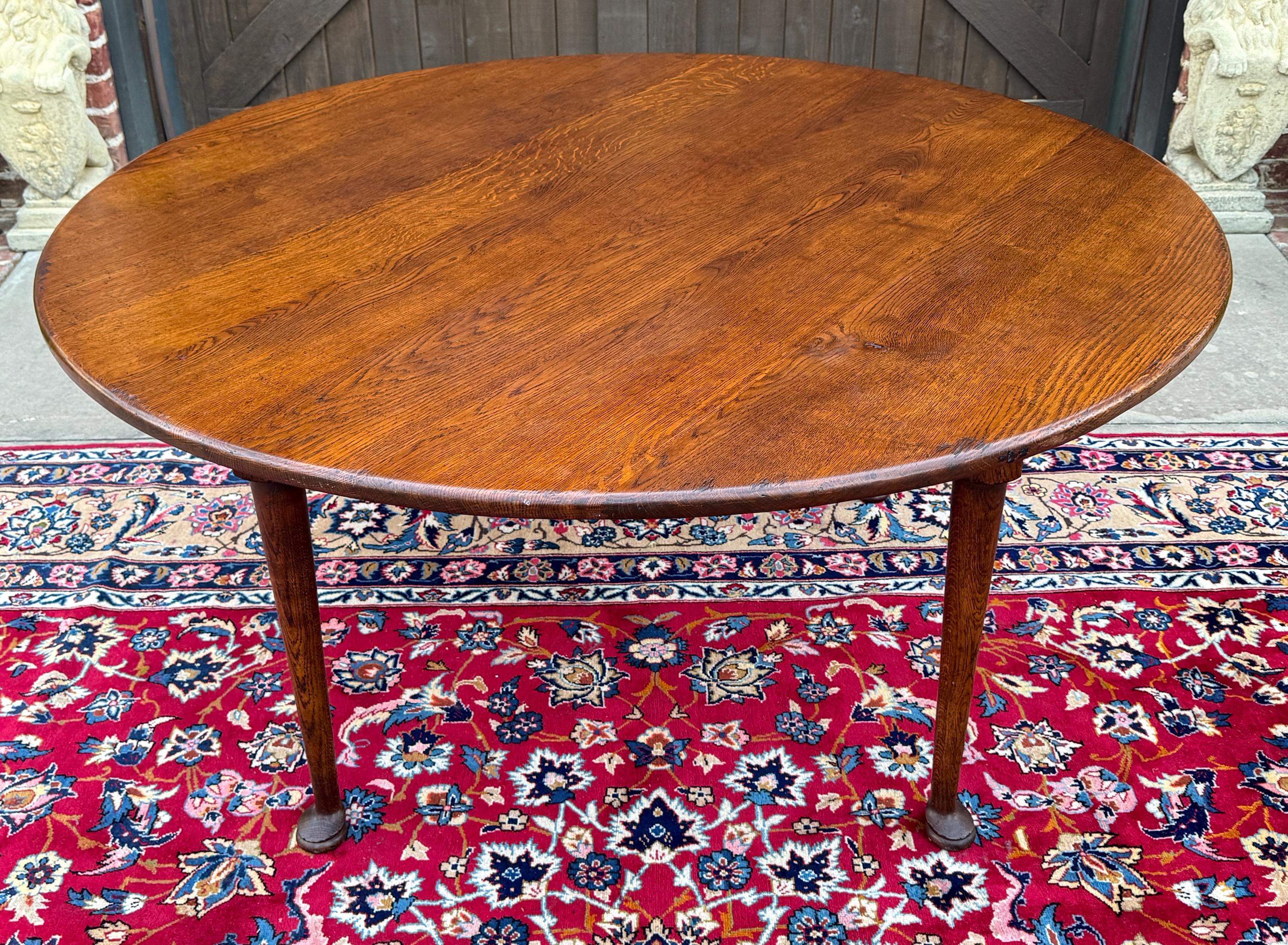 Antique English ROUND Dining Table Farmhouse Pad Feet Oak 60" Round C ...