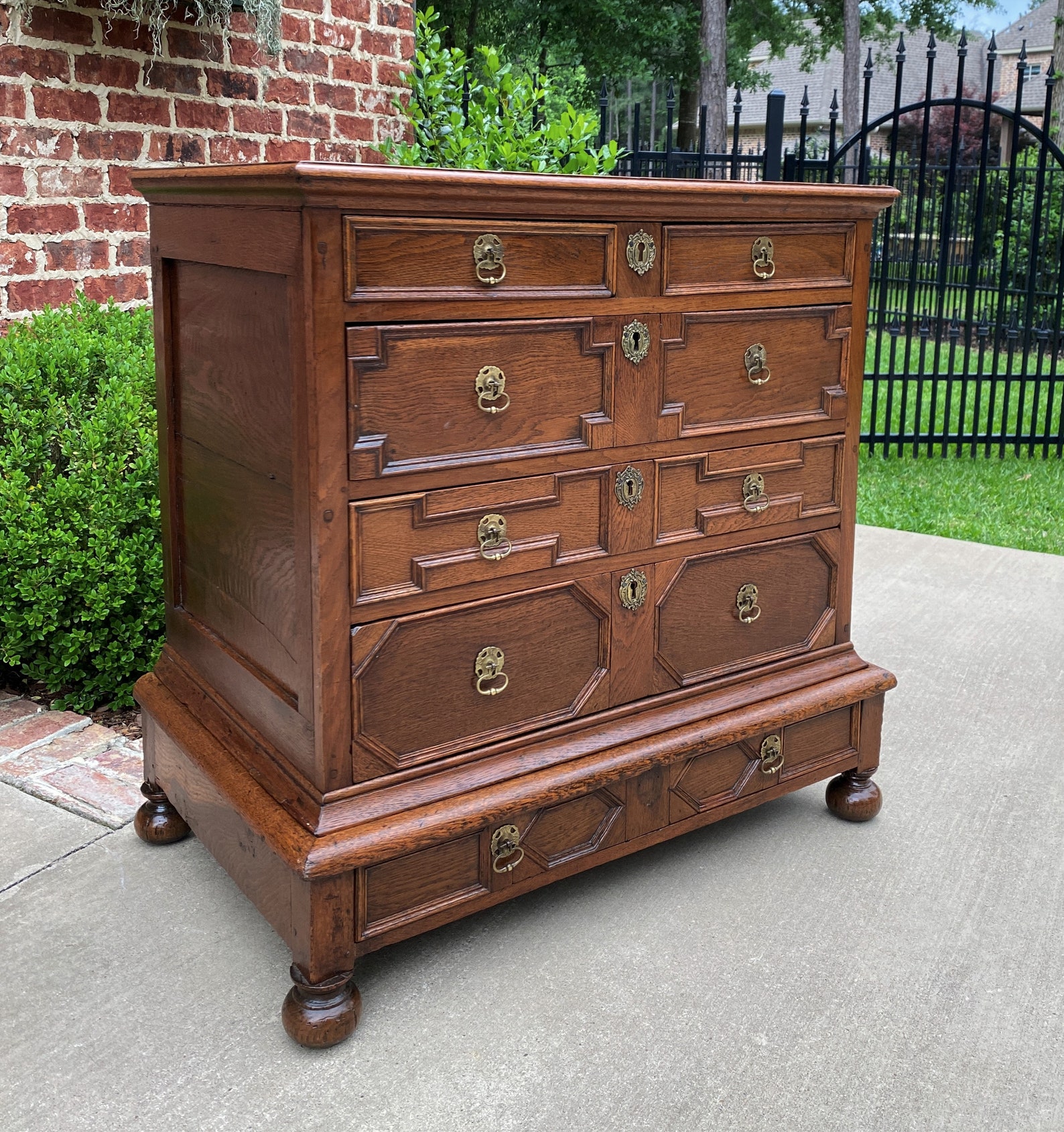 Antique English Chest on Chest of Drawers Jacobean Tudor Carved Oak ...