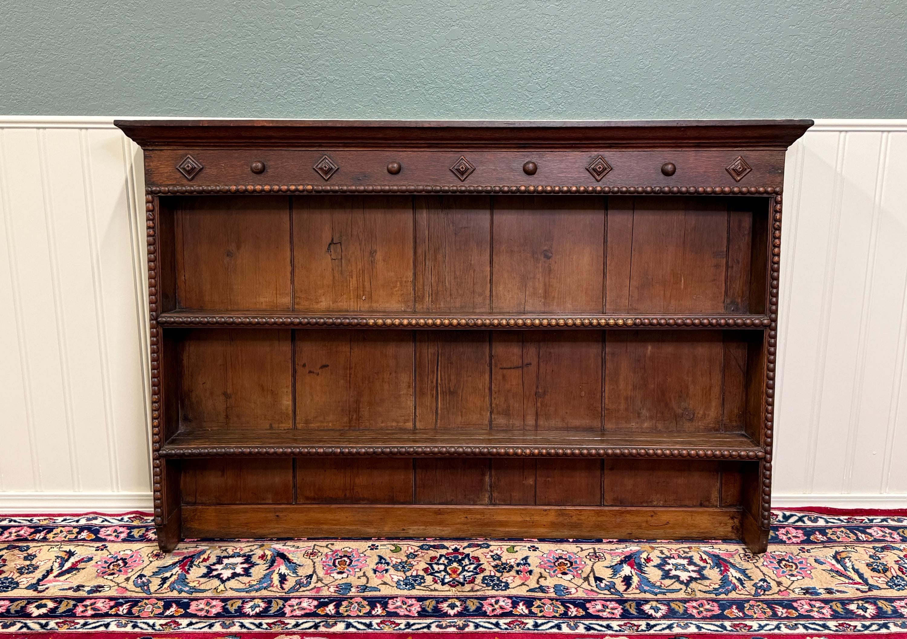 Antique English Plate Rack Wall Shelf LARGE Jacobean Carved Oak Mid ...