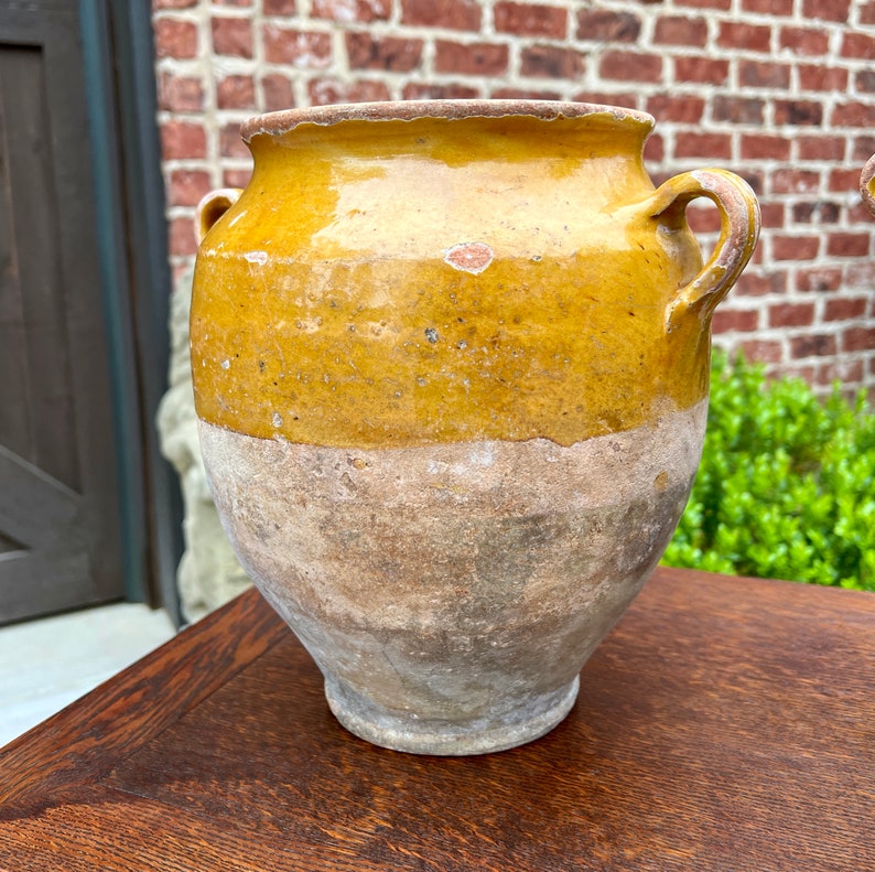 Antique French Country PAIR Confit Pots Pottery Jugs Glazed Ochre ...