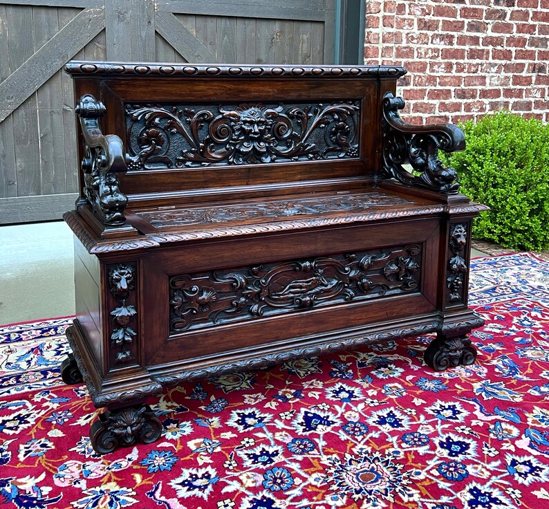 Antique Italian Bench Settee Entry Hall Bench Renaissance Revival ...