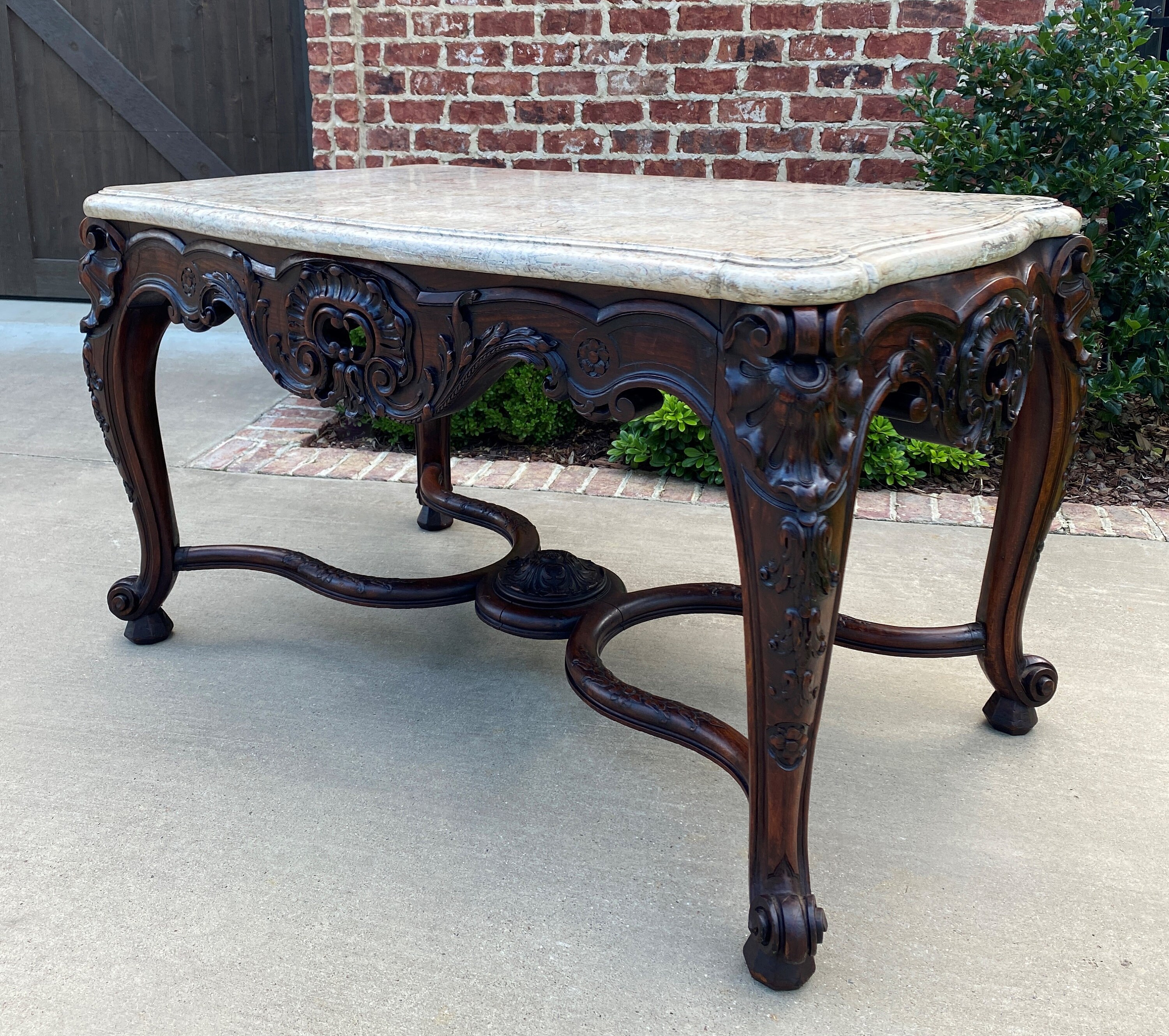 Antique French Console Entry Table Marble Top Carved Walnut Foyer Sofa ...