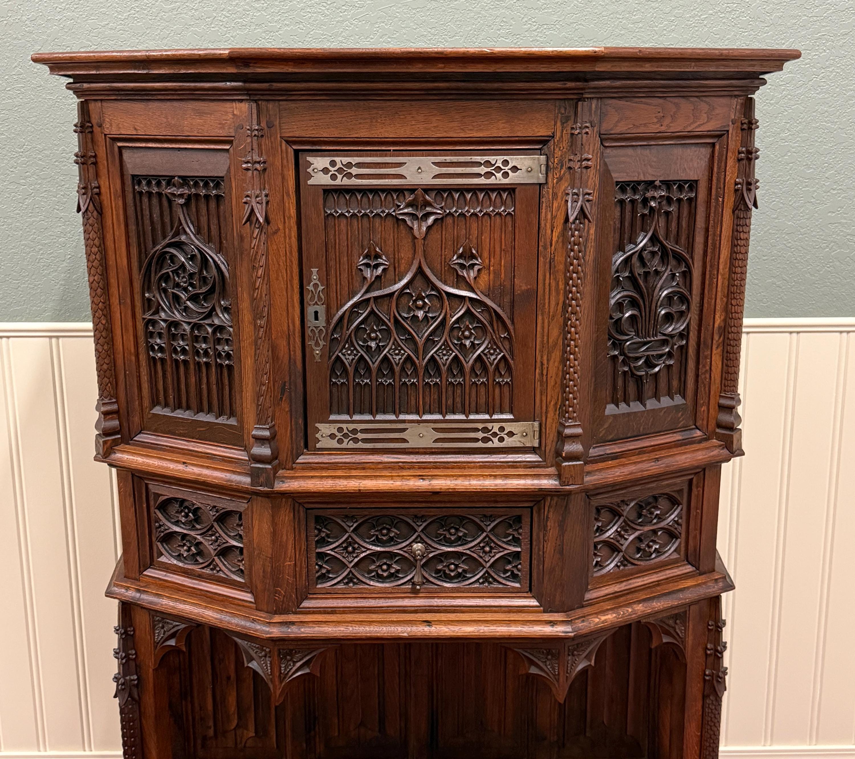 Antique French Gothic Sacristy Vestry Altar Wine Cabinet Bar Catholic ...