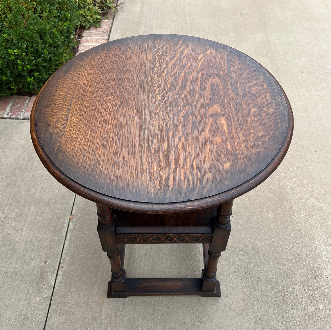 Antique English Monk's Chair Bench Oak Converts to Folding Table ROUND ...