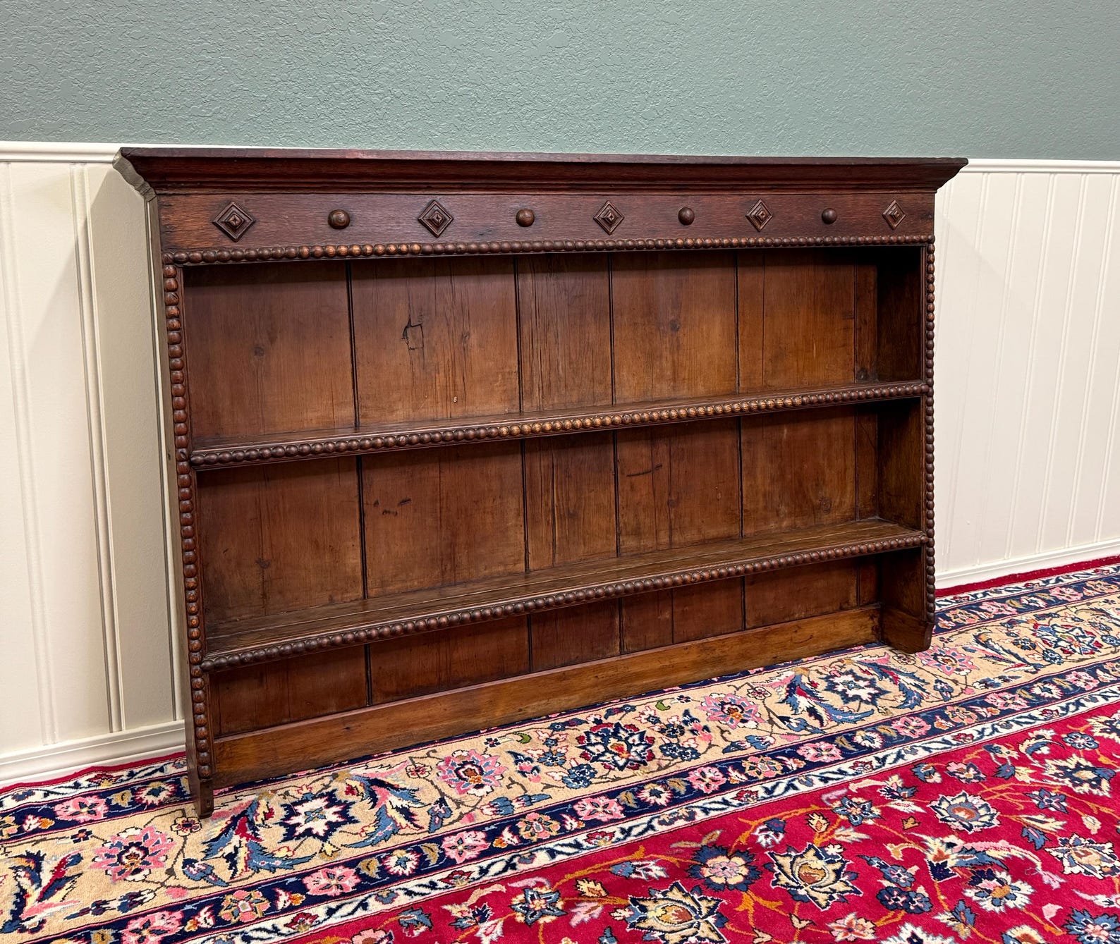 Antique English Plate Rack Wall Shelf LARGE Jacobean Carved Oak Mid ...