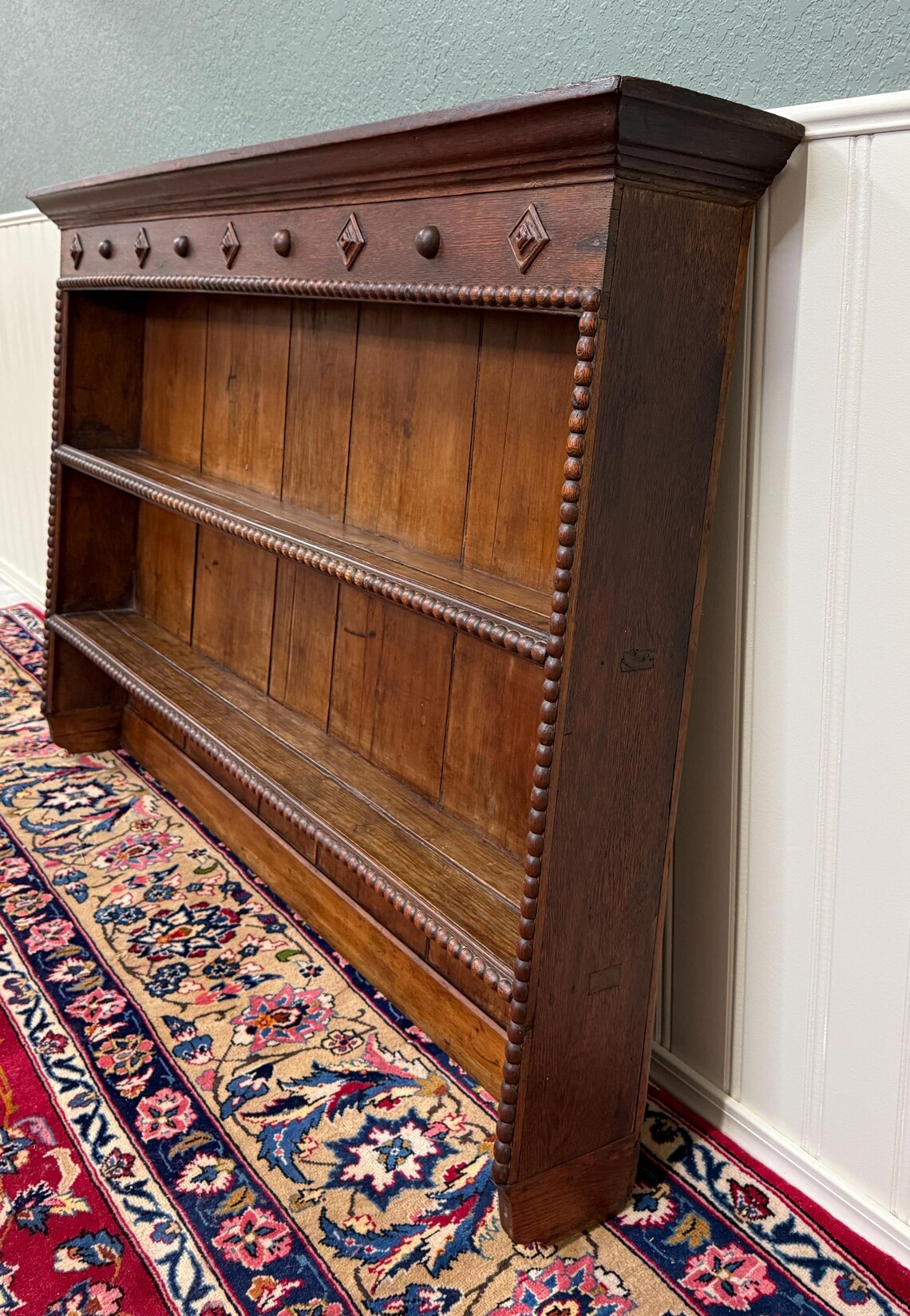 Antique English Plate Rack Wall Shelf LARGE Jacobean Carved Oak Mid ...