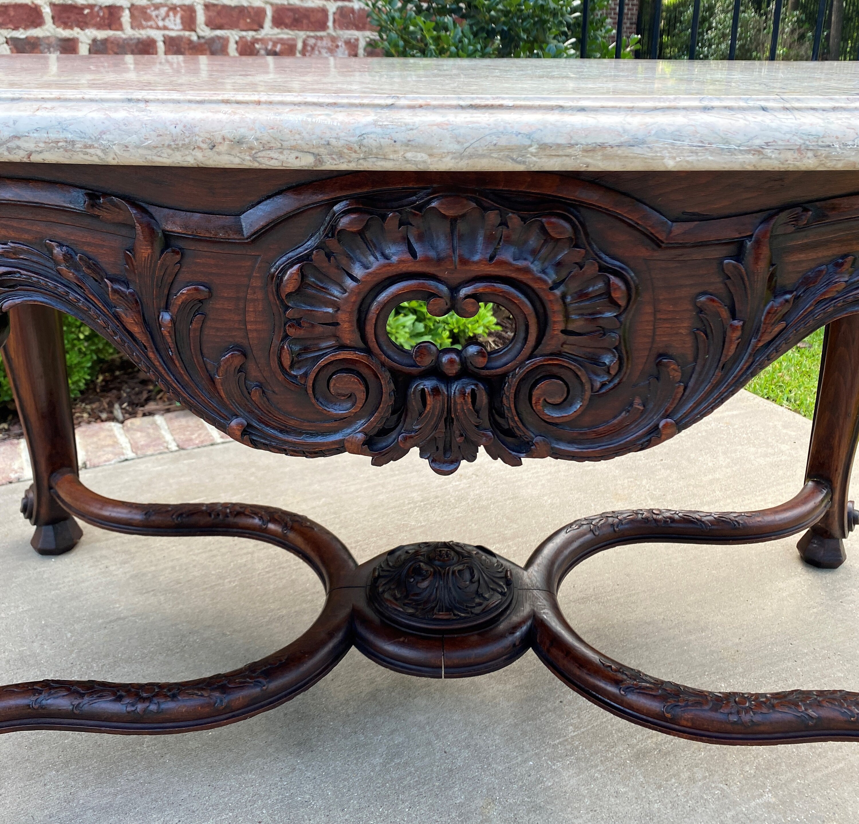 Antique French Console Entry Table Marble Top Carved Walnut Foyer Sofa ...