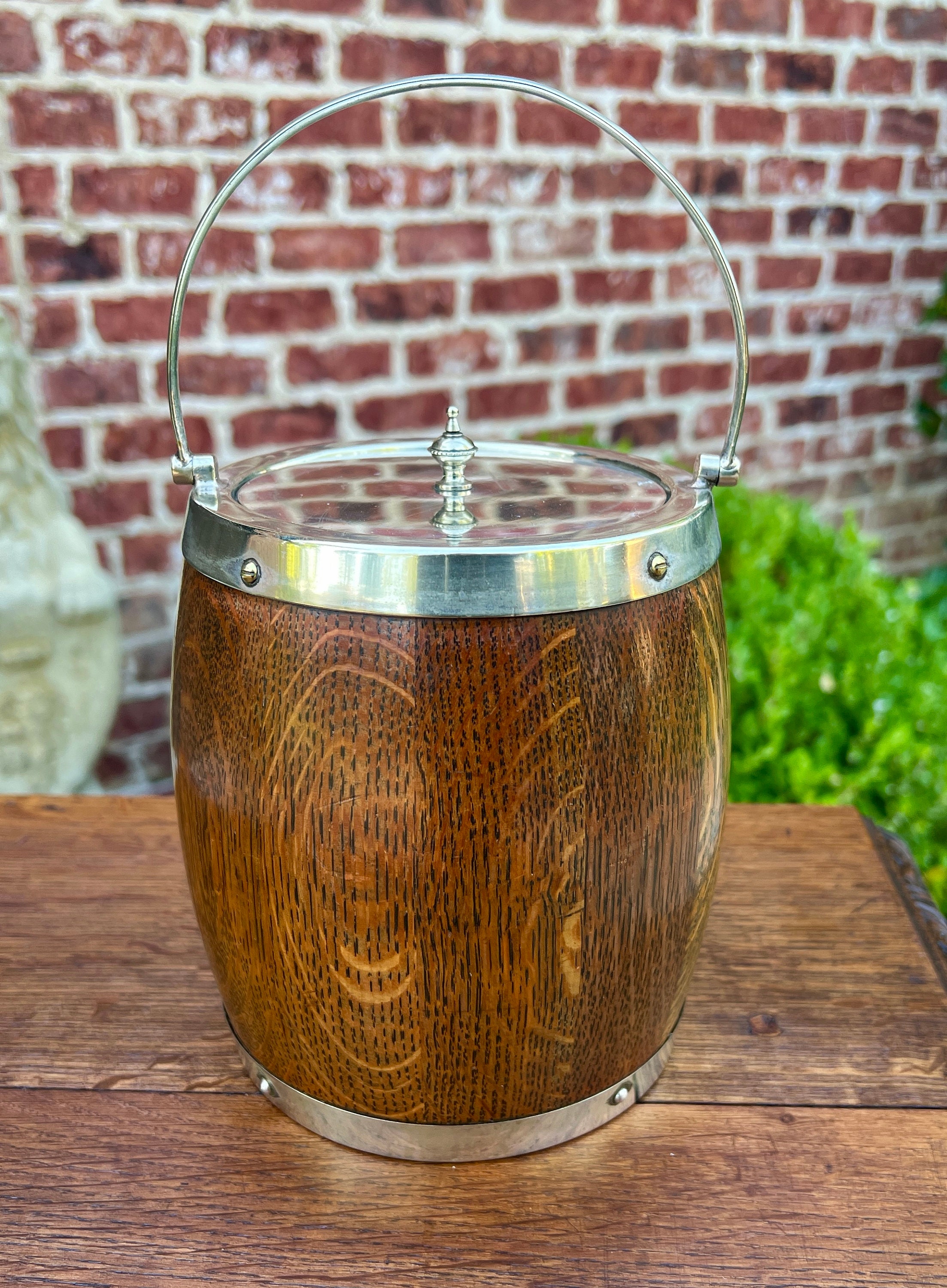 Antique English Oak Biscuit Barrel Tobacco Jar Shield Porcelain 1930s 2 ...