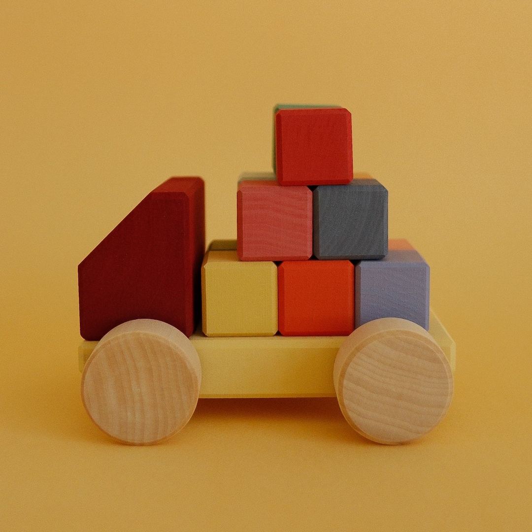 Wooden Truck With 12 Blocks. Confetti. Wooden Rolling Toy. Wooden Car ...