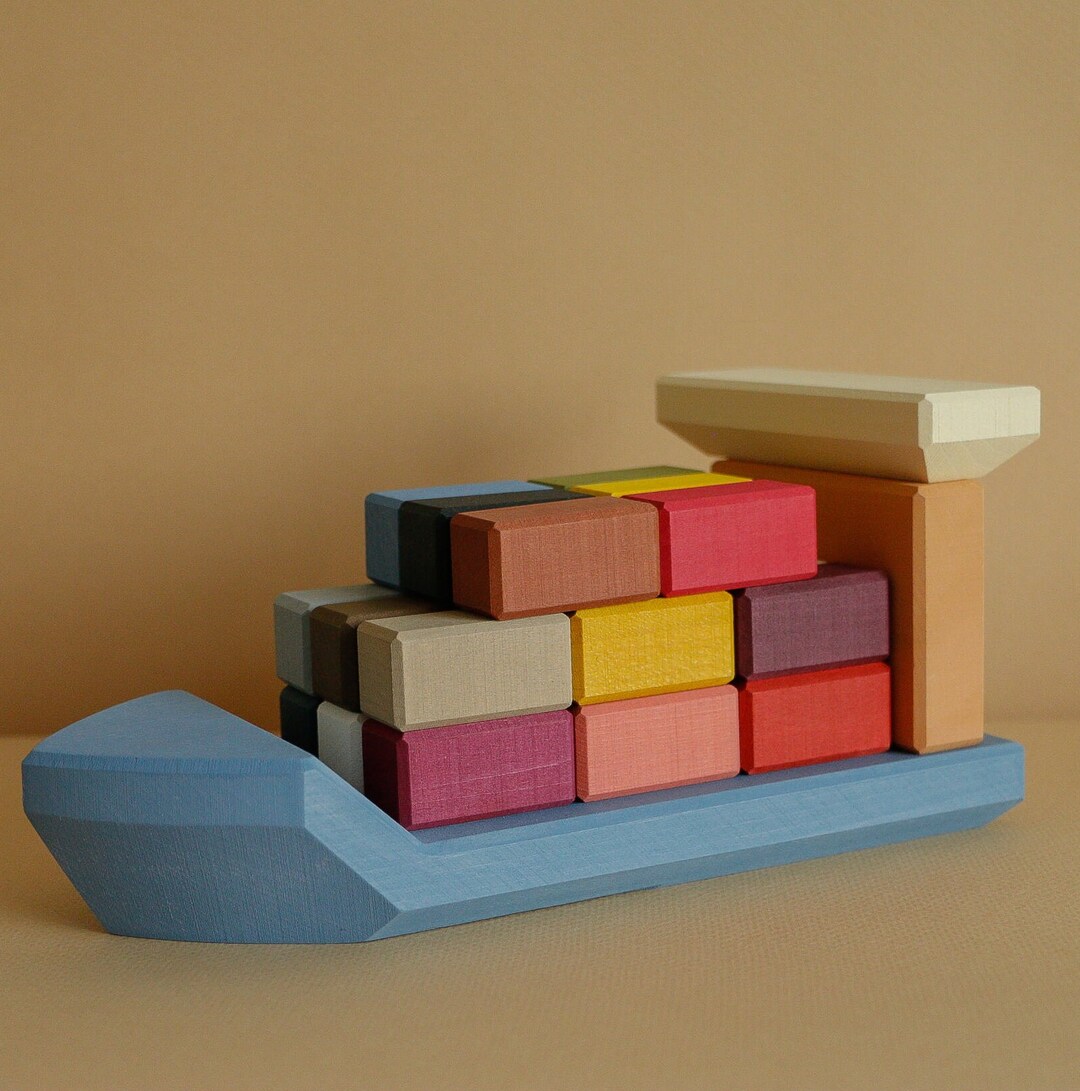 Wooden Building Blocks. Ship With Blocks. Wooden Blocks. Merchant Ship ...