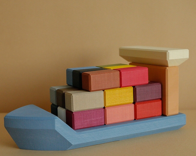 Wooden Building Blocks. Ship With Blocks. Wooden Blocks. Merchant Ship ...
