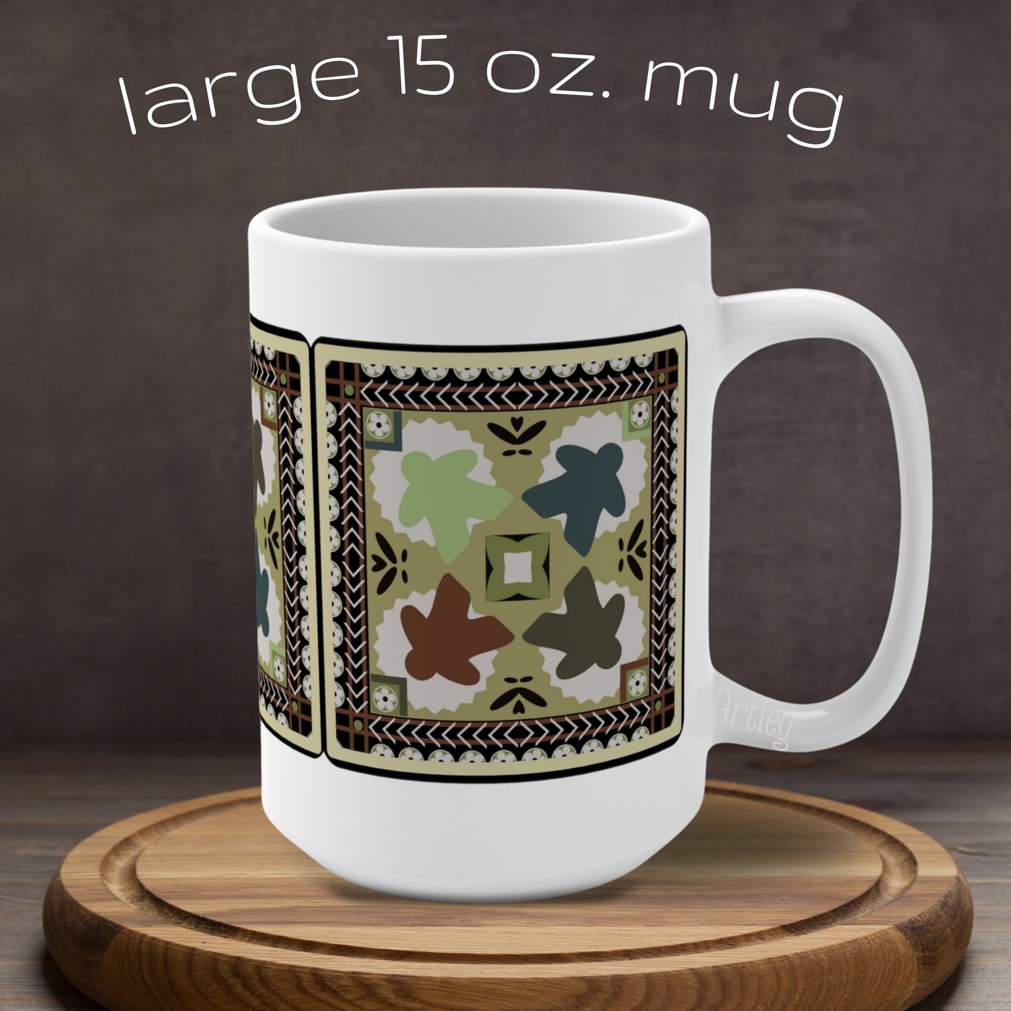 Meeple Mug Gift for Board Gamer, Ukrainian Pattern Coffee Cup, Tabletop Game Patchwork Quilt Mug ...