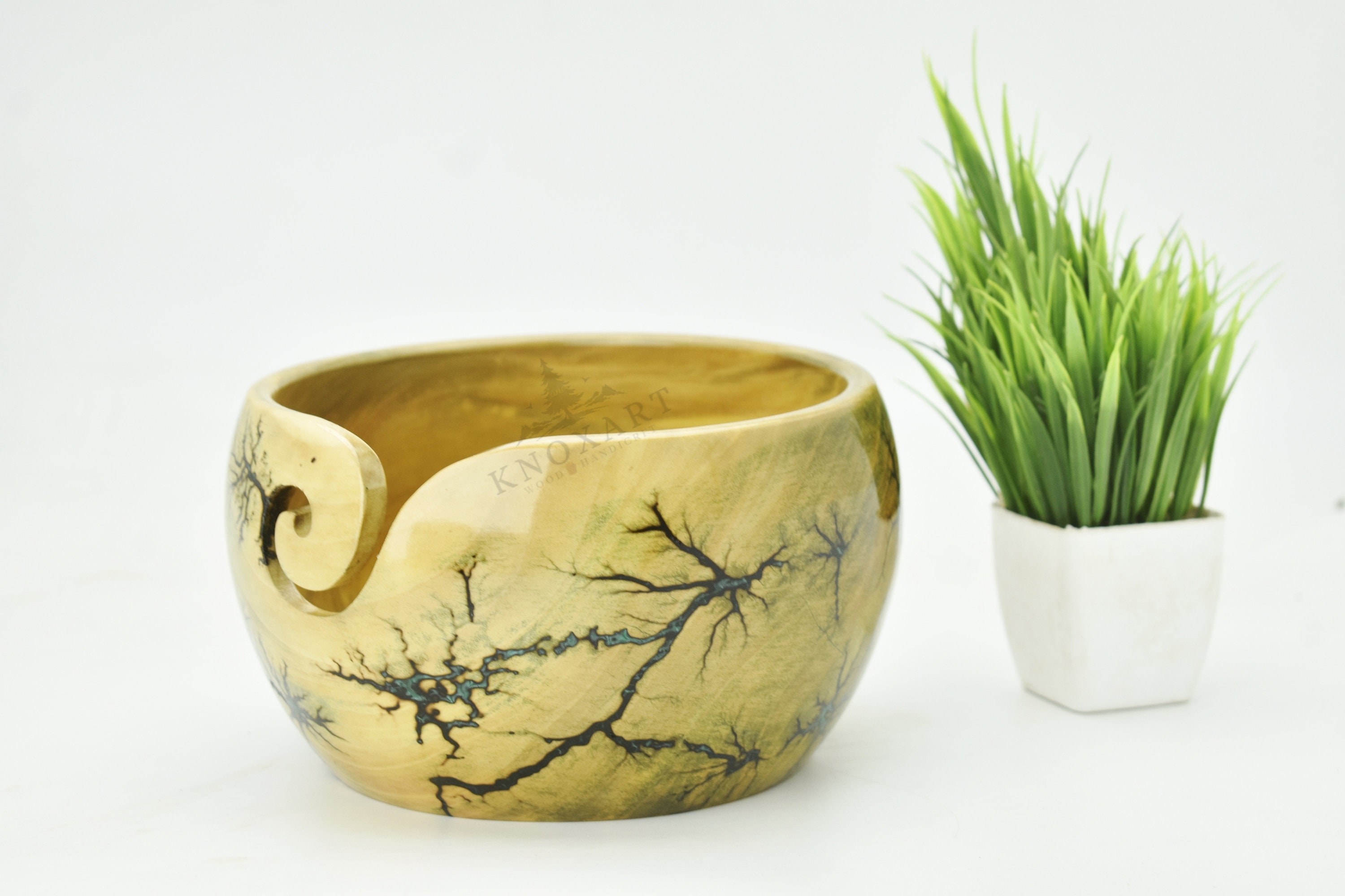 Wooden Yarn Bowl Standard Sizeyellow Multipurpose Wooden Bowl &resin ...