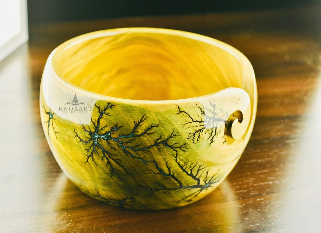 Wooden Yarn Bowl Standard Sizeyellow Multipurpose Wooden Bowl &resin ...