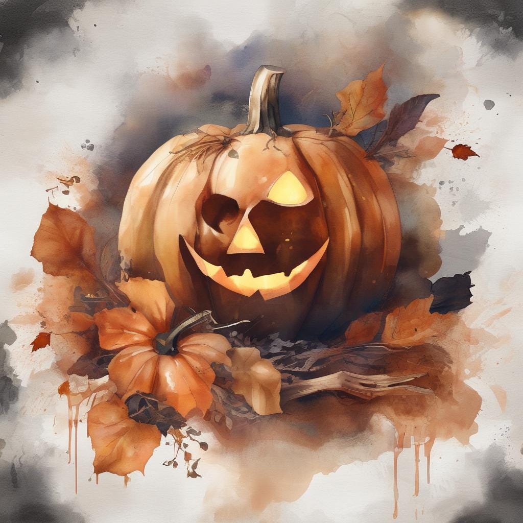 A Halloween-themed Watercolor Illustration Centers on a Large 10 ...